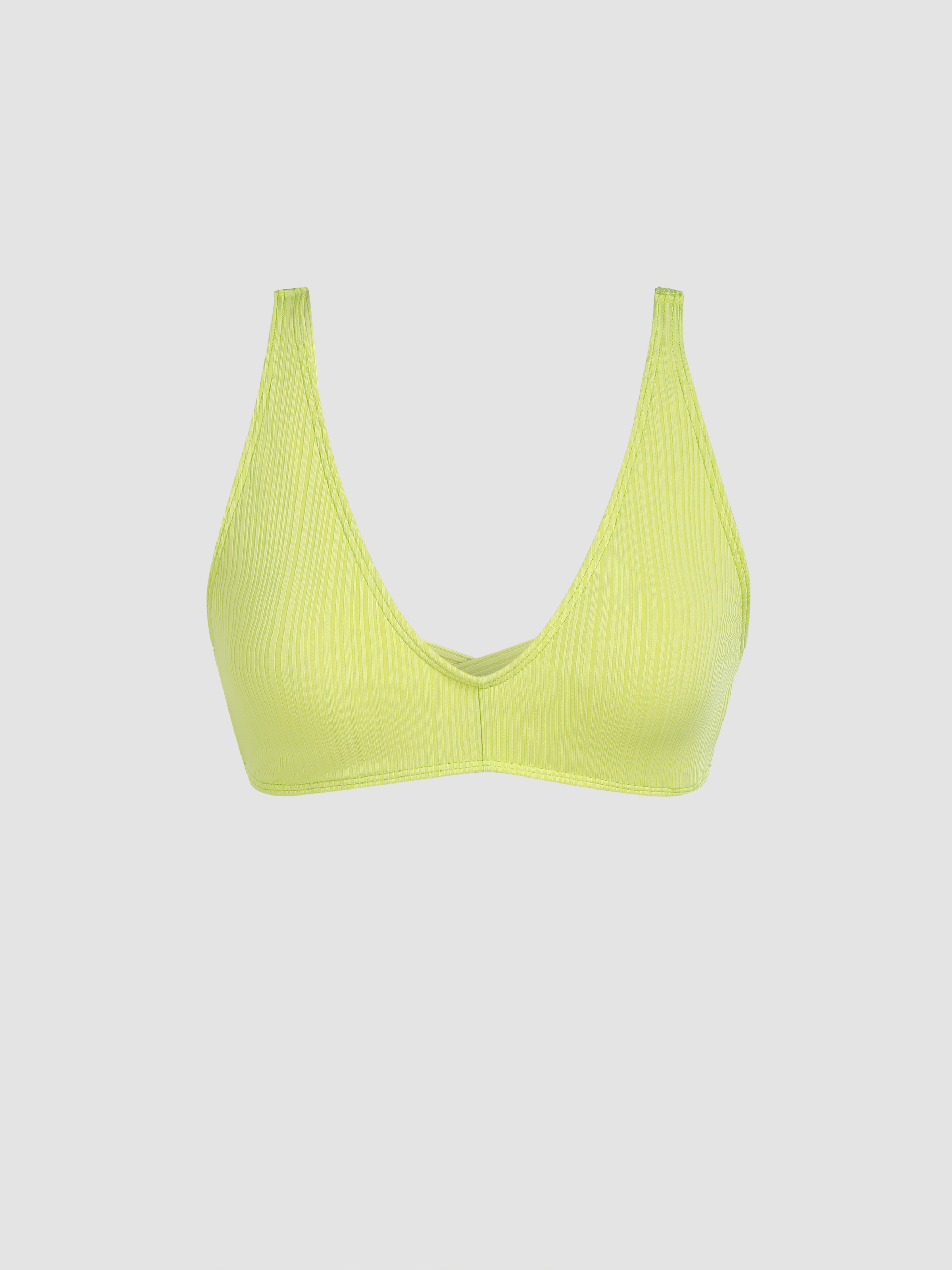 Knit Fabric V-neck Rib Knitted Bracelet Bikini Top For Beach Swimming ...