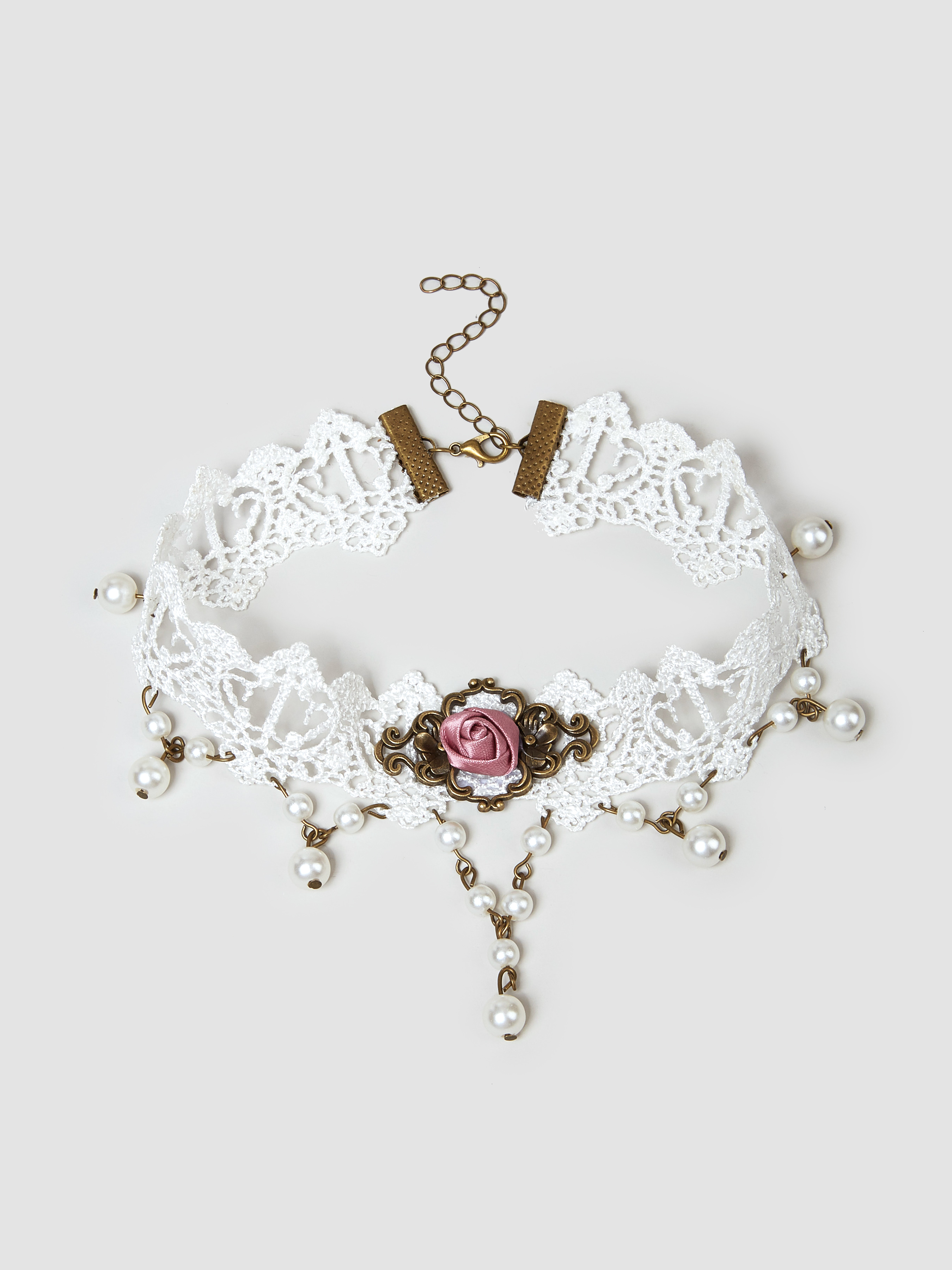 Lace Rosette Faux Pearl Lace Choker For Date Music Festival/Live House ...