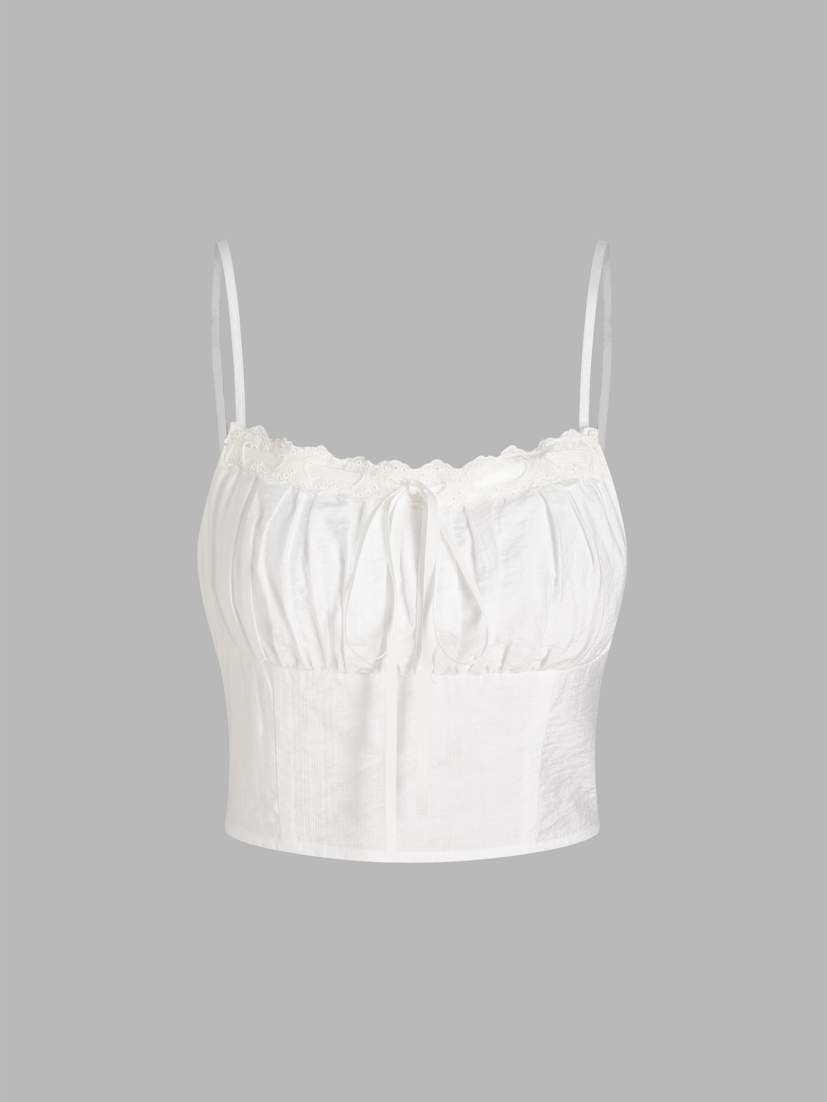 Lace Trim Ruched Knotted Crop Top For Daily Casual