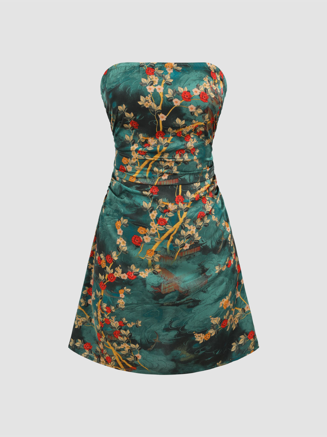 Satin Floral Tube Mini Dress For Daily Casual
