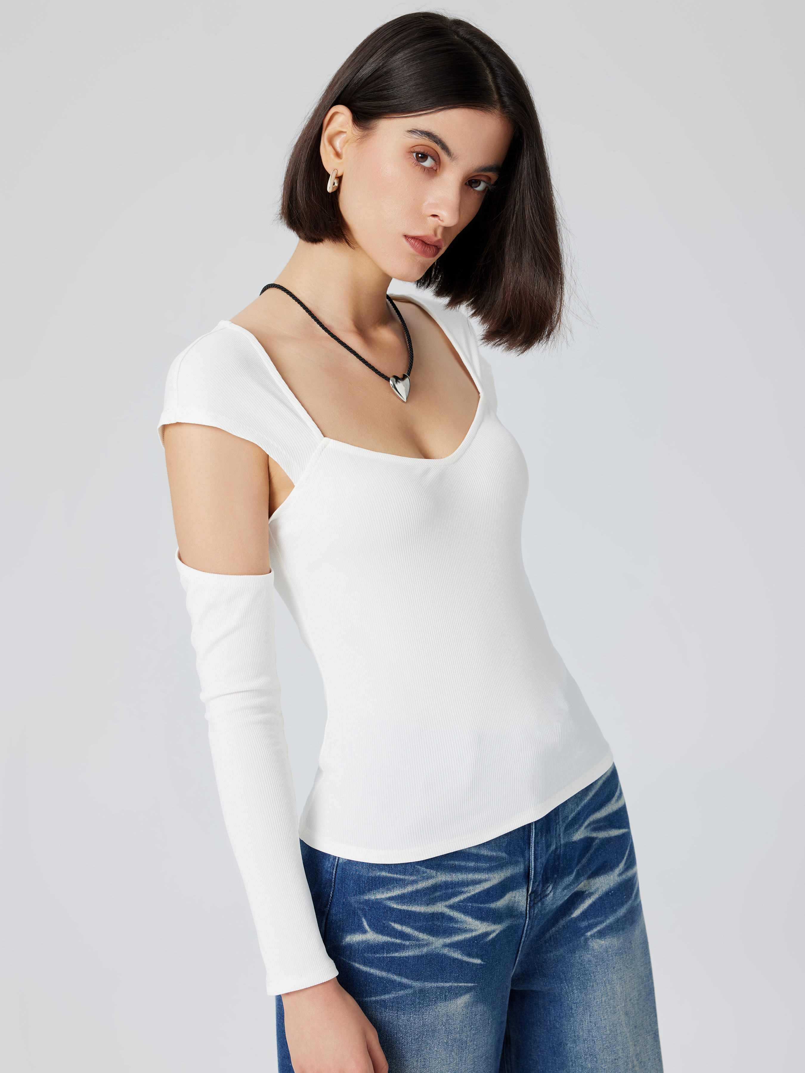 Cut Out Rib Long Sleeve Top - Cider