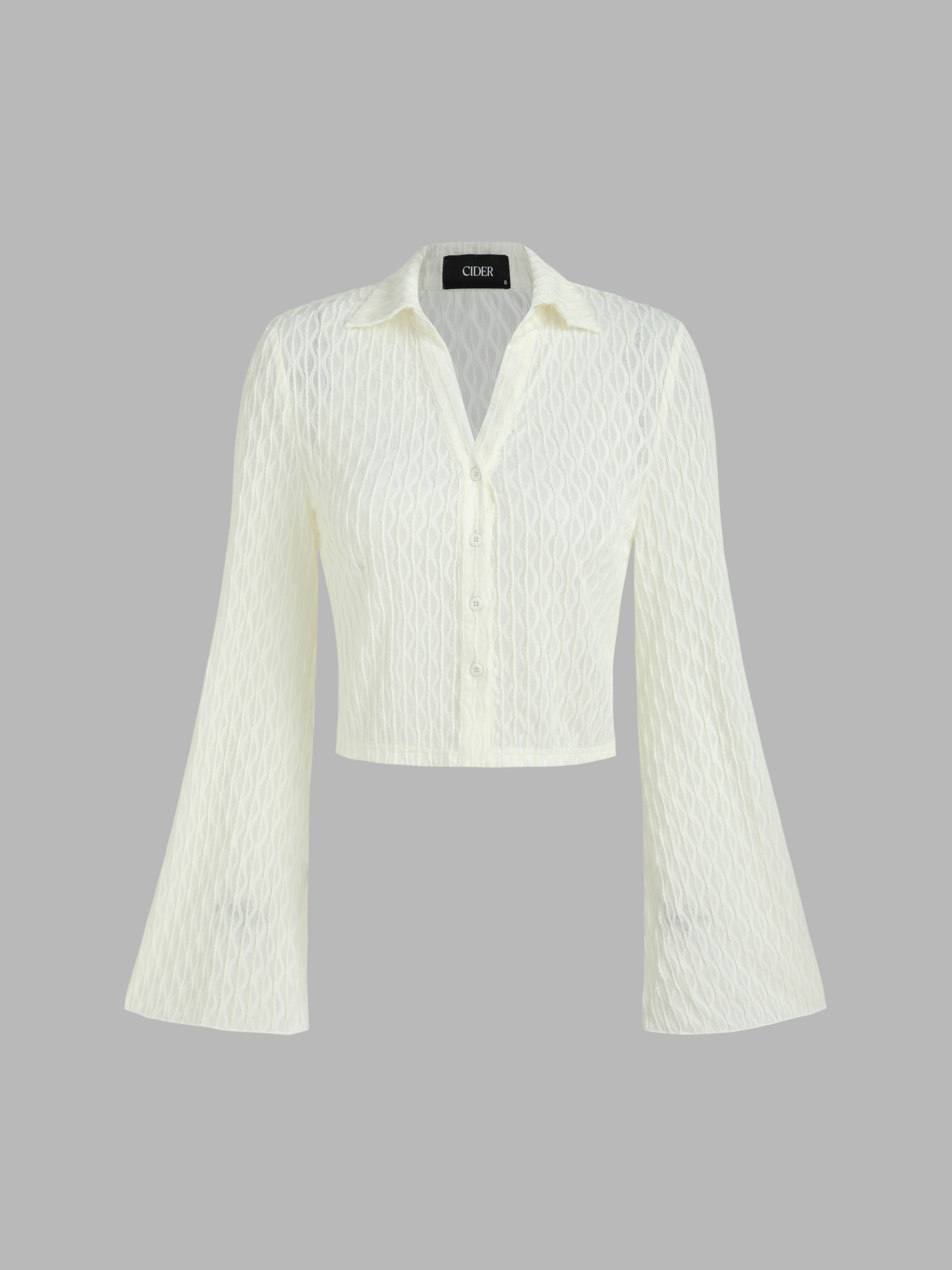 Woven Collar Texture V-neck Long Sleeve Blouse For Vacation Daily Casual