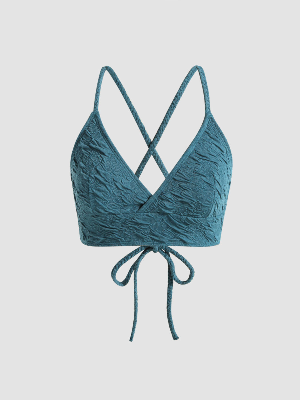 Criss Cross Tie Back Texture Bikini Top For Vacation Swimming Pool Beach