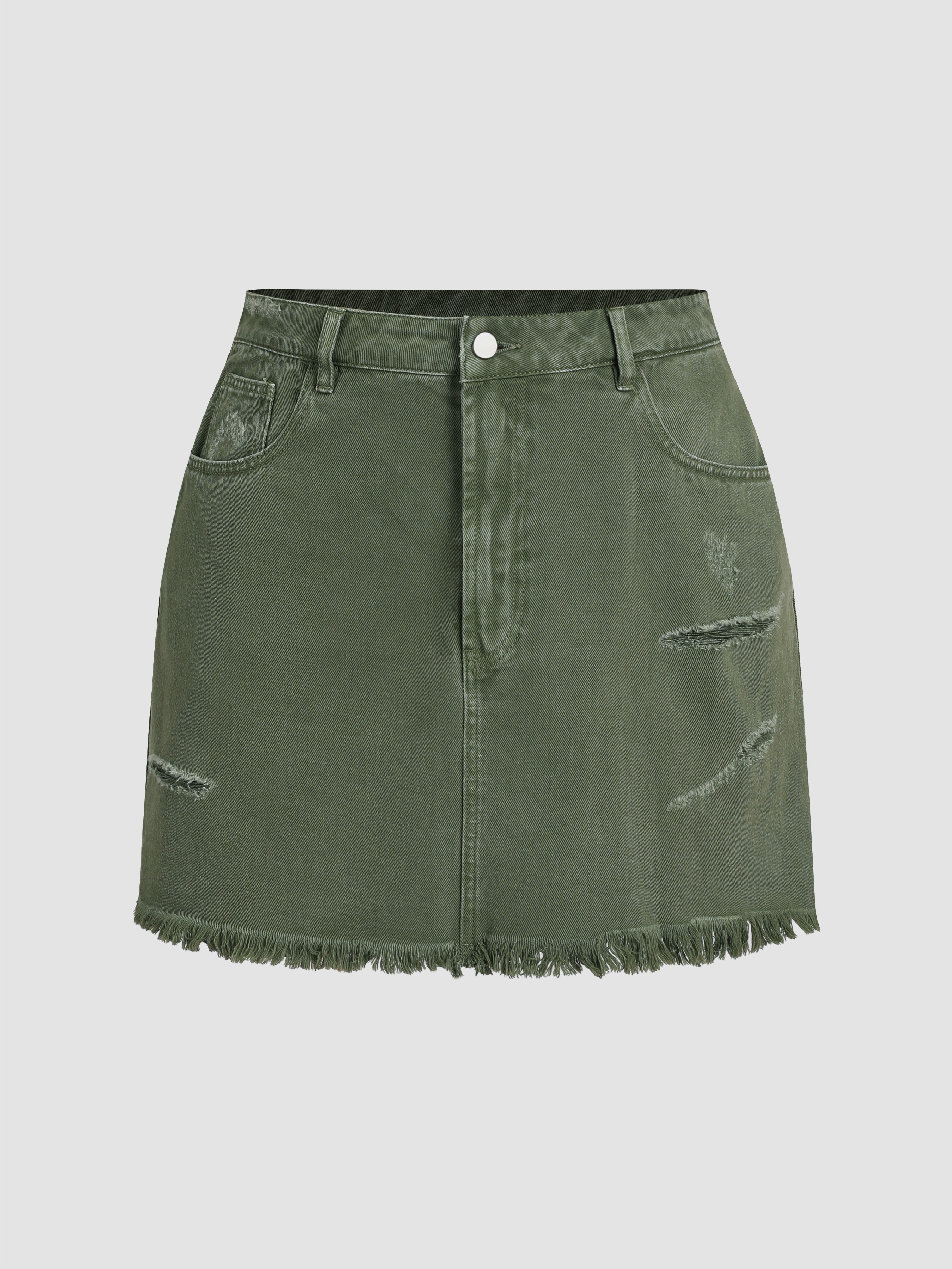 Jean Skirt Denim Mid Waist Solid Fringe Mini Skirt Curve & Plus For Daily Casual Music Festival ...
