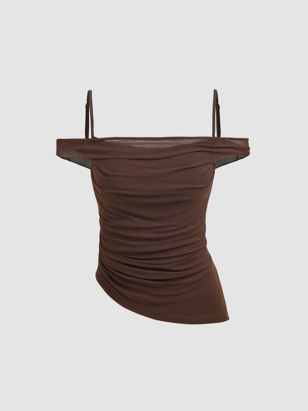 Ruched Asymmetrical Mesh Crop Top For Daily Casual