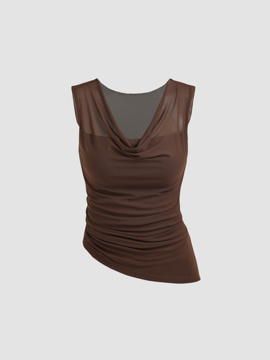 Ruched Asymmetrical Mesh Crop Top For Daily Casual