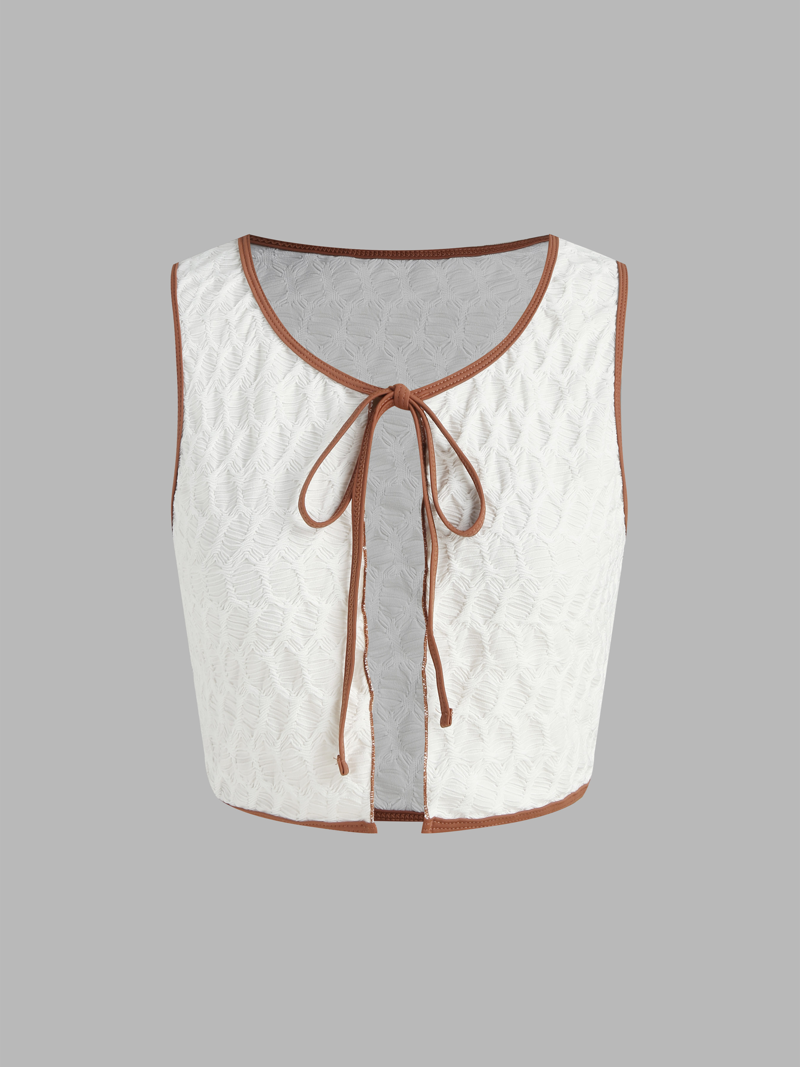 U-Neckline Binding Trim Bowknot Knitted Cover Up Top For Vacation ...