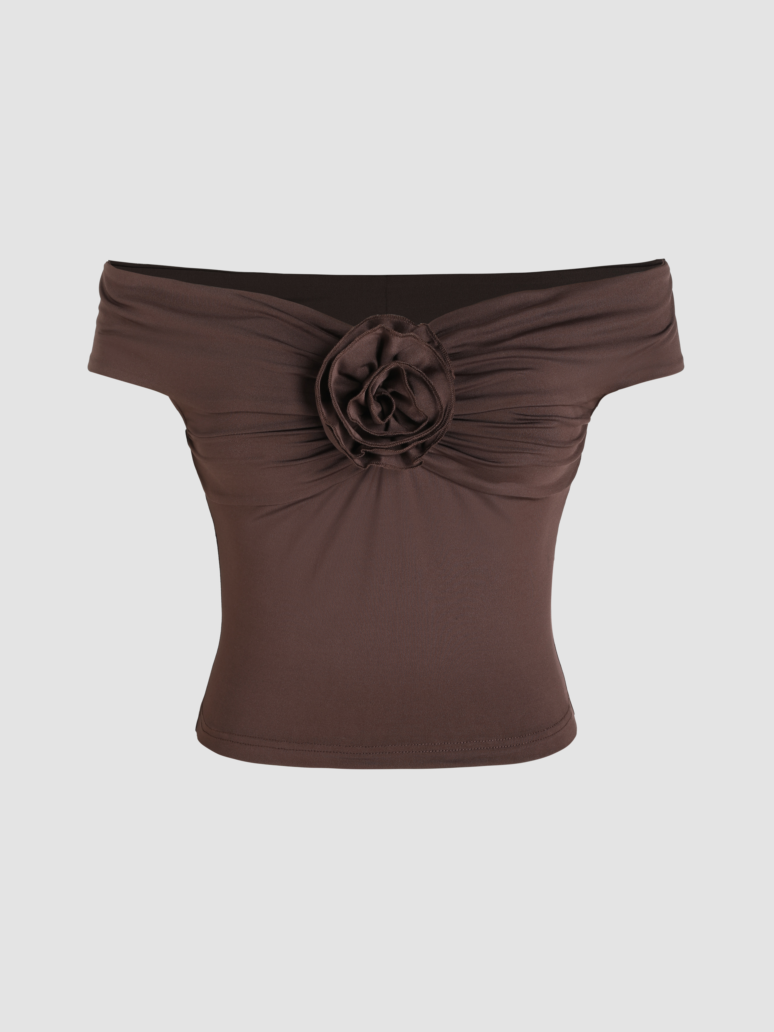 Knit Fabric Rosette Off-shoulder Knit Crop Top For Date
