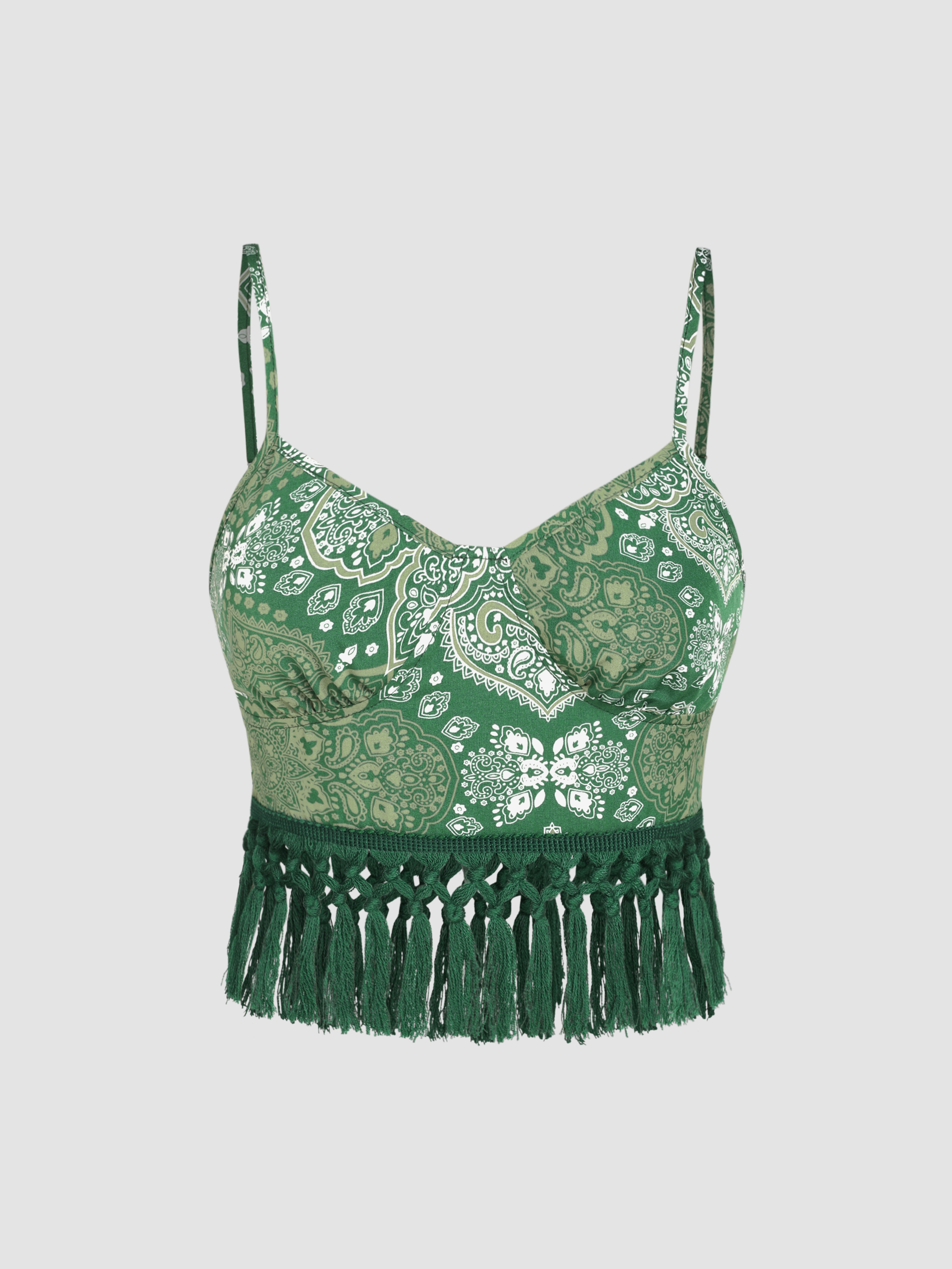 Woven V-neck Aztec Tassel Crop Top For Vacation