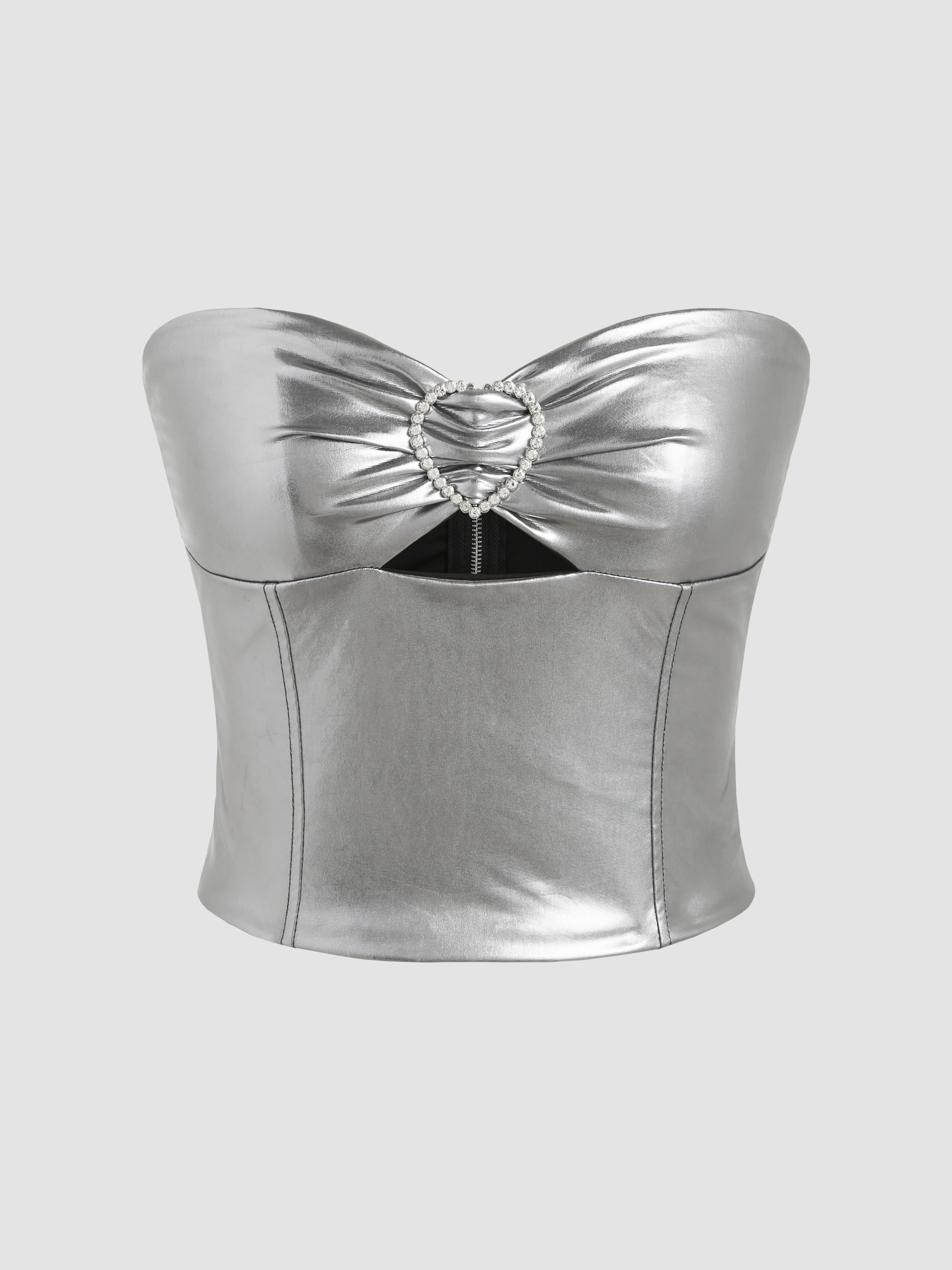 Metallic Rhinestone Heart Tube Top - Cider