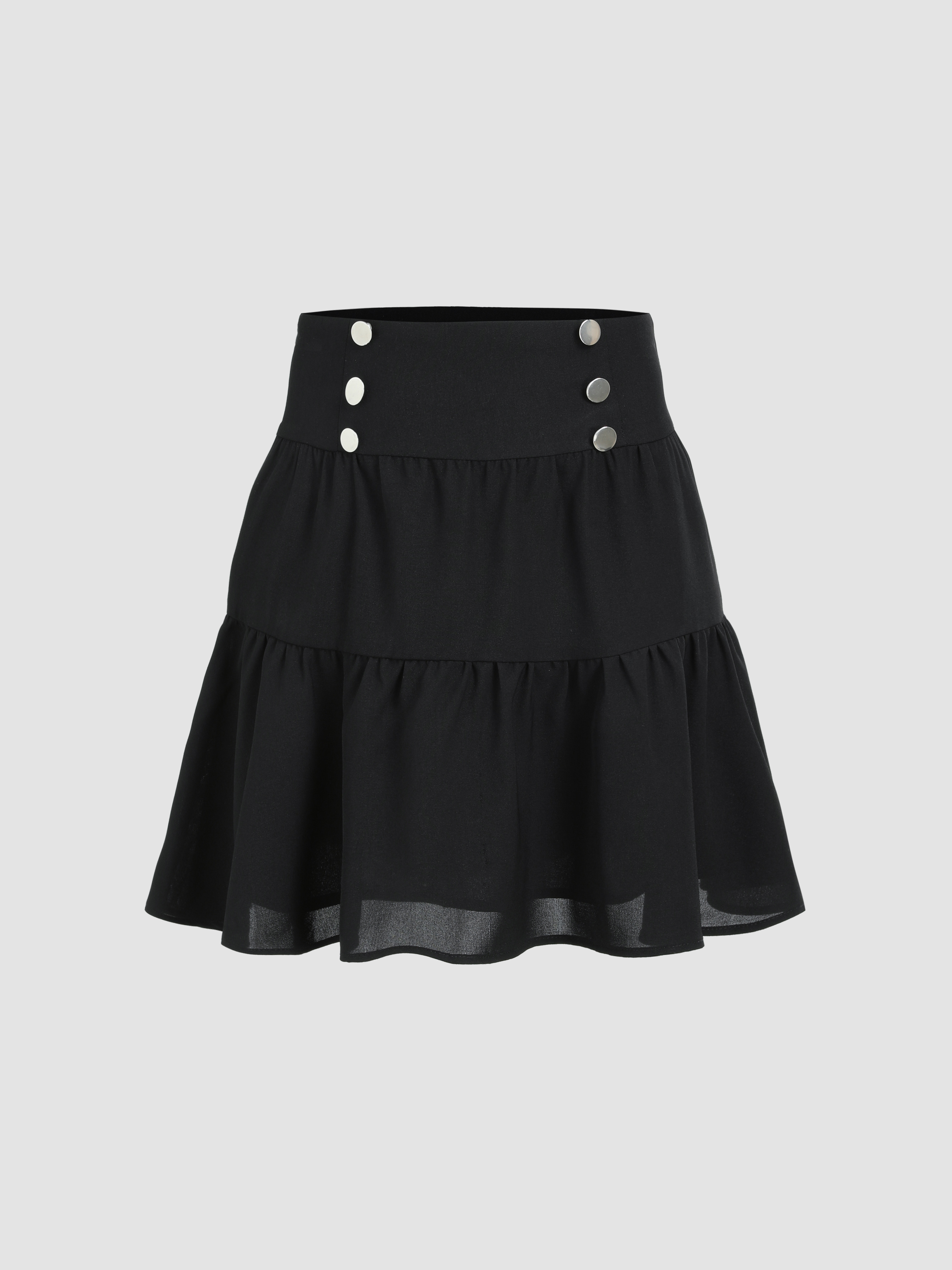 Woven Mid Waist Ruffle Button Mini Skirt For Daily Casual