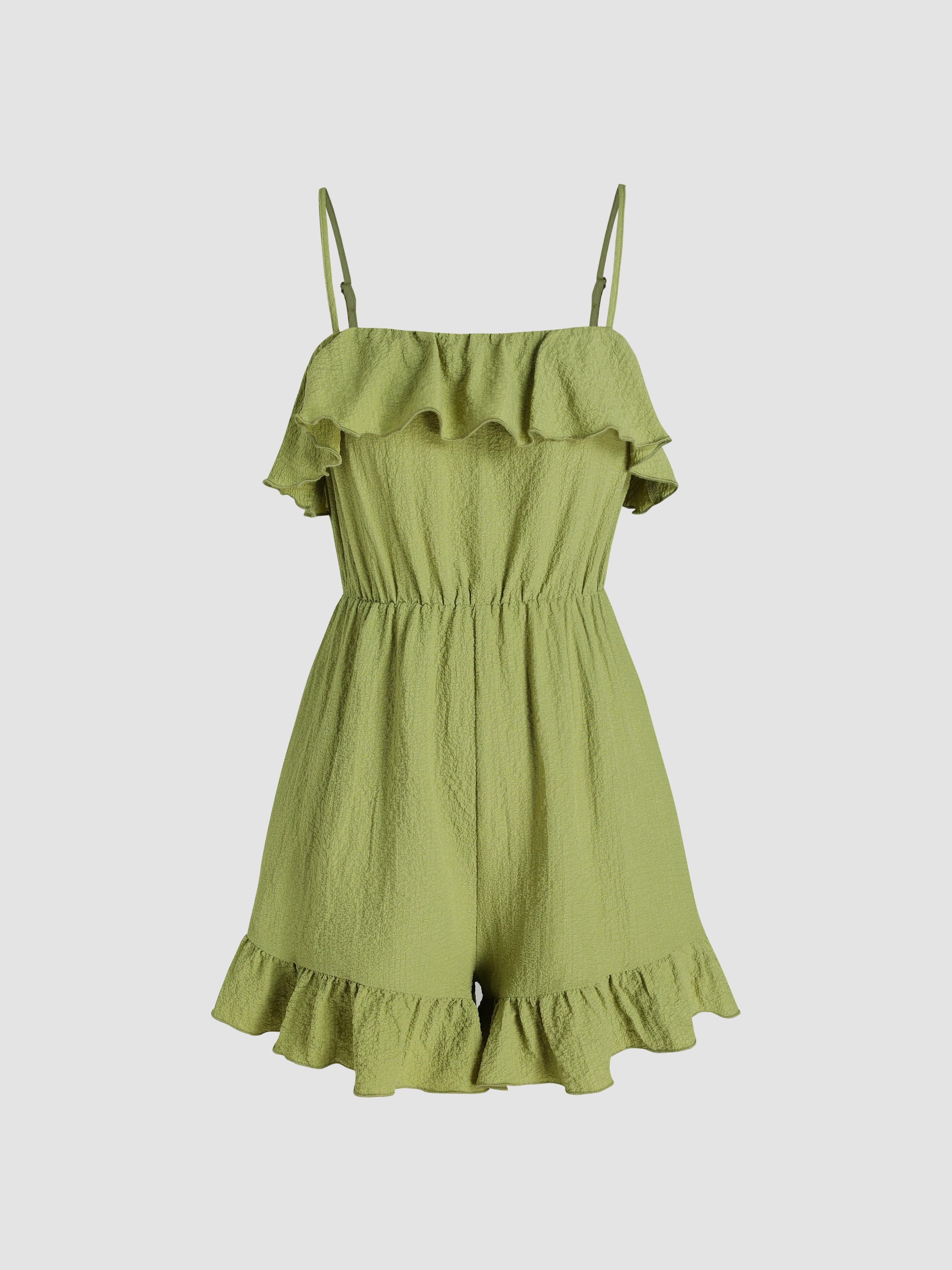 Texture Ruffle Hem Romper For Daily Casual Vacation