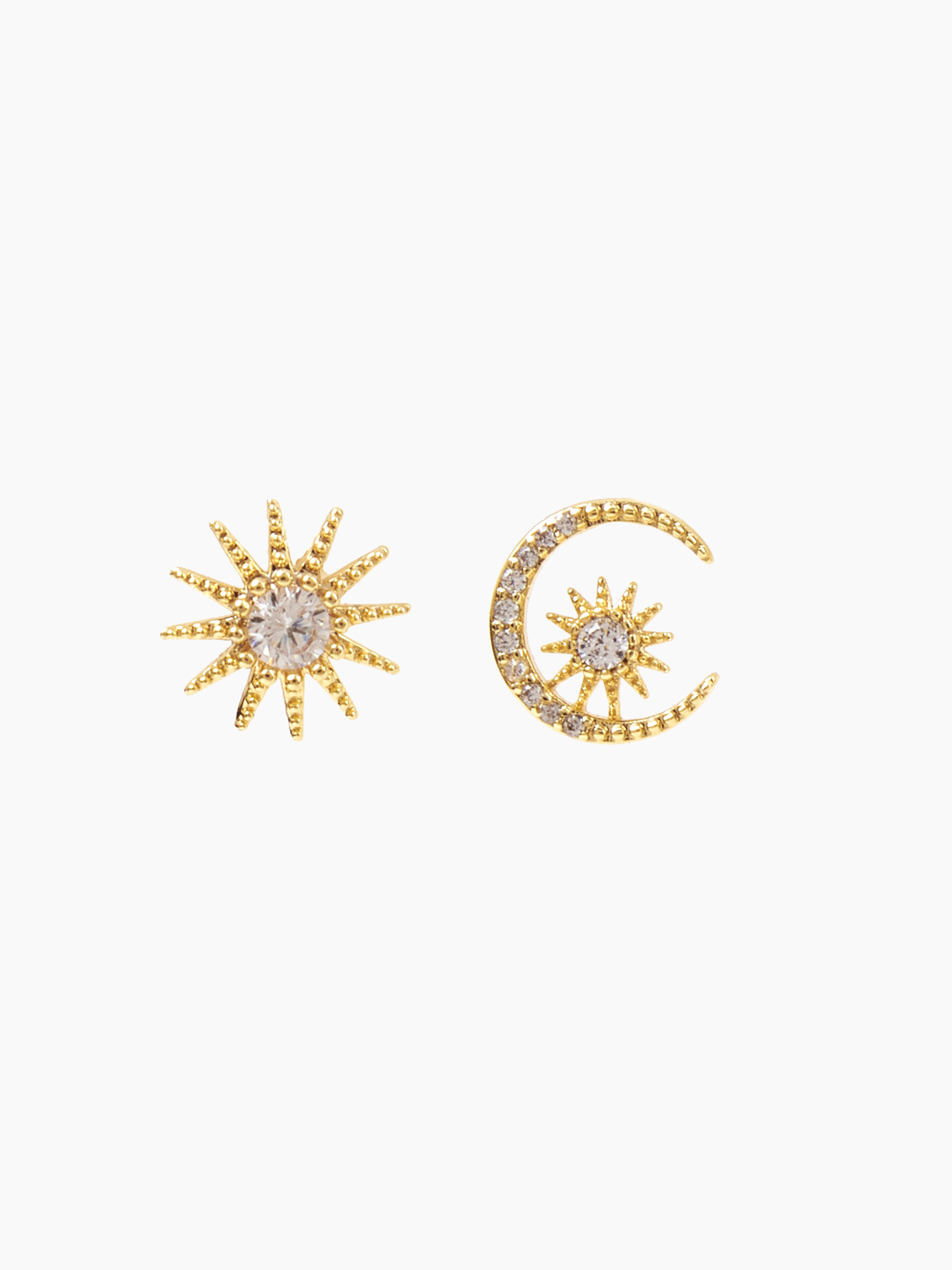 Sun Moon Rhinestone Decor Earrings - Cider