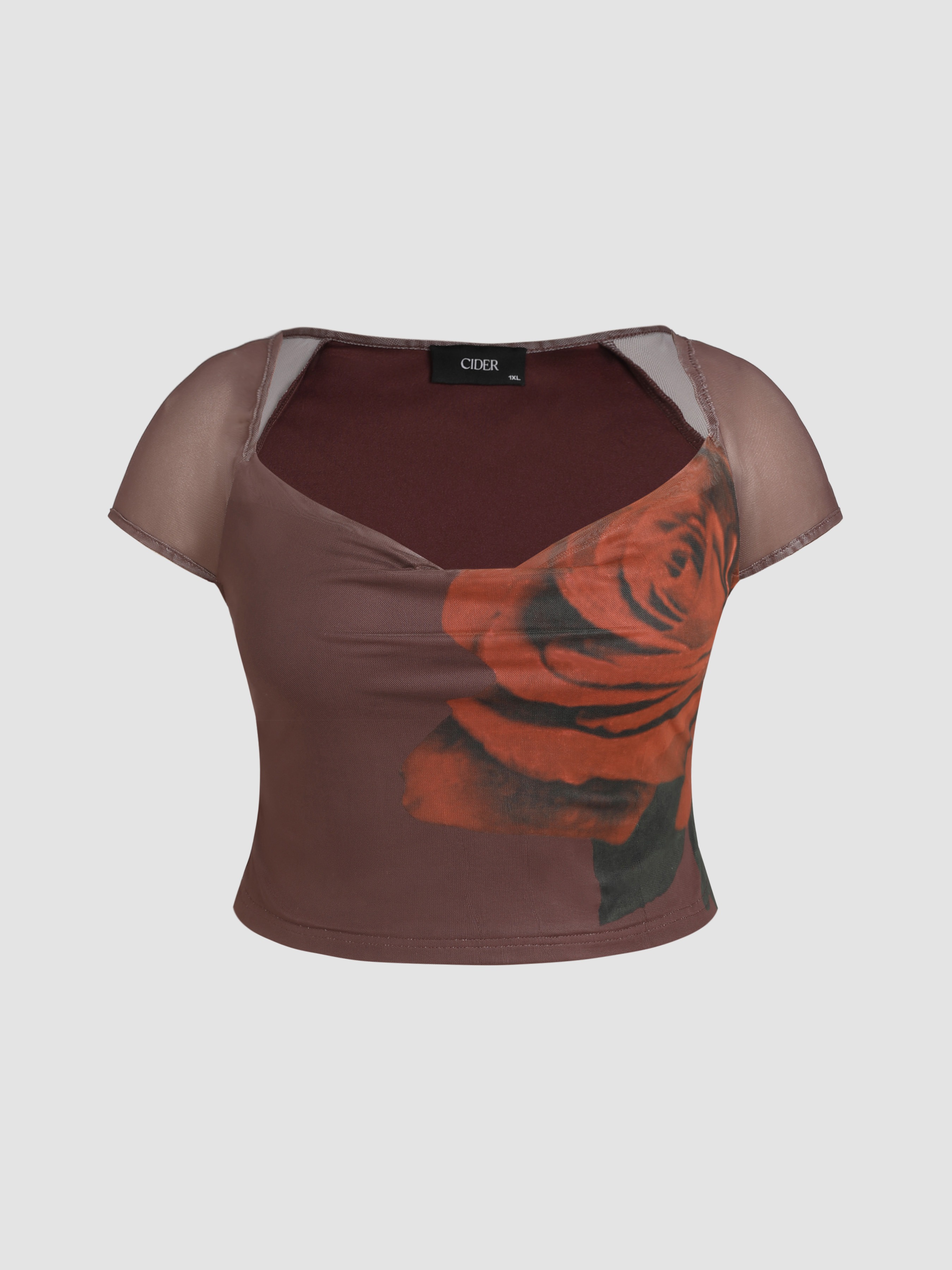 Mesh Mesh Floral Cowl Neck Crop Top Curve & Plus For Date Vacation ...