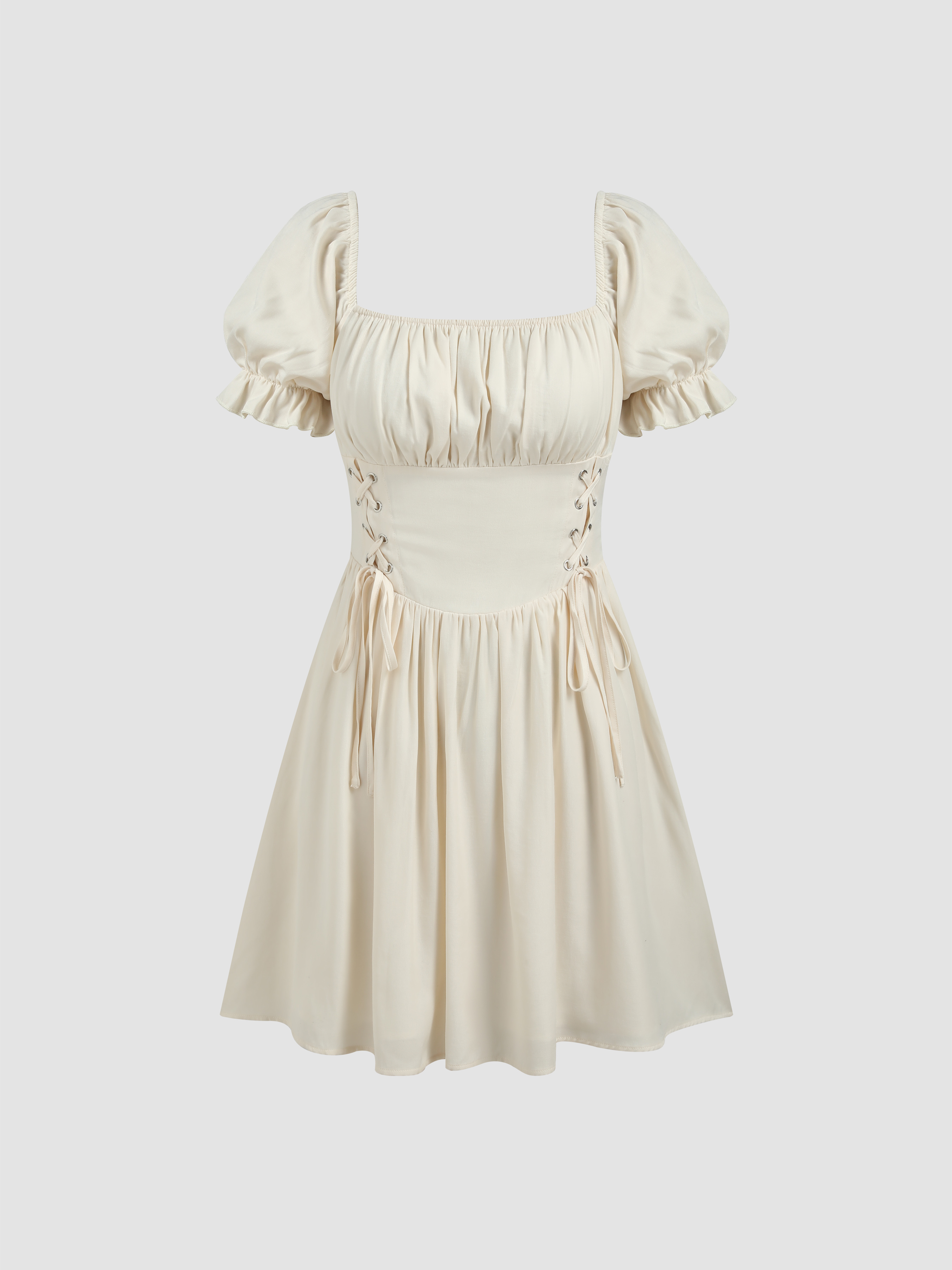 Square Neck Lace Up Mini Dress - Cider