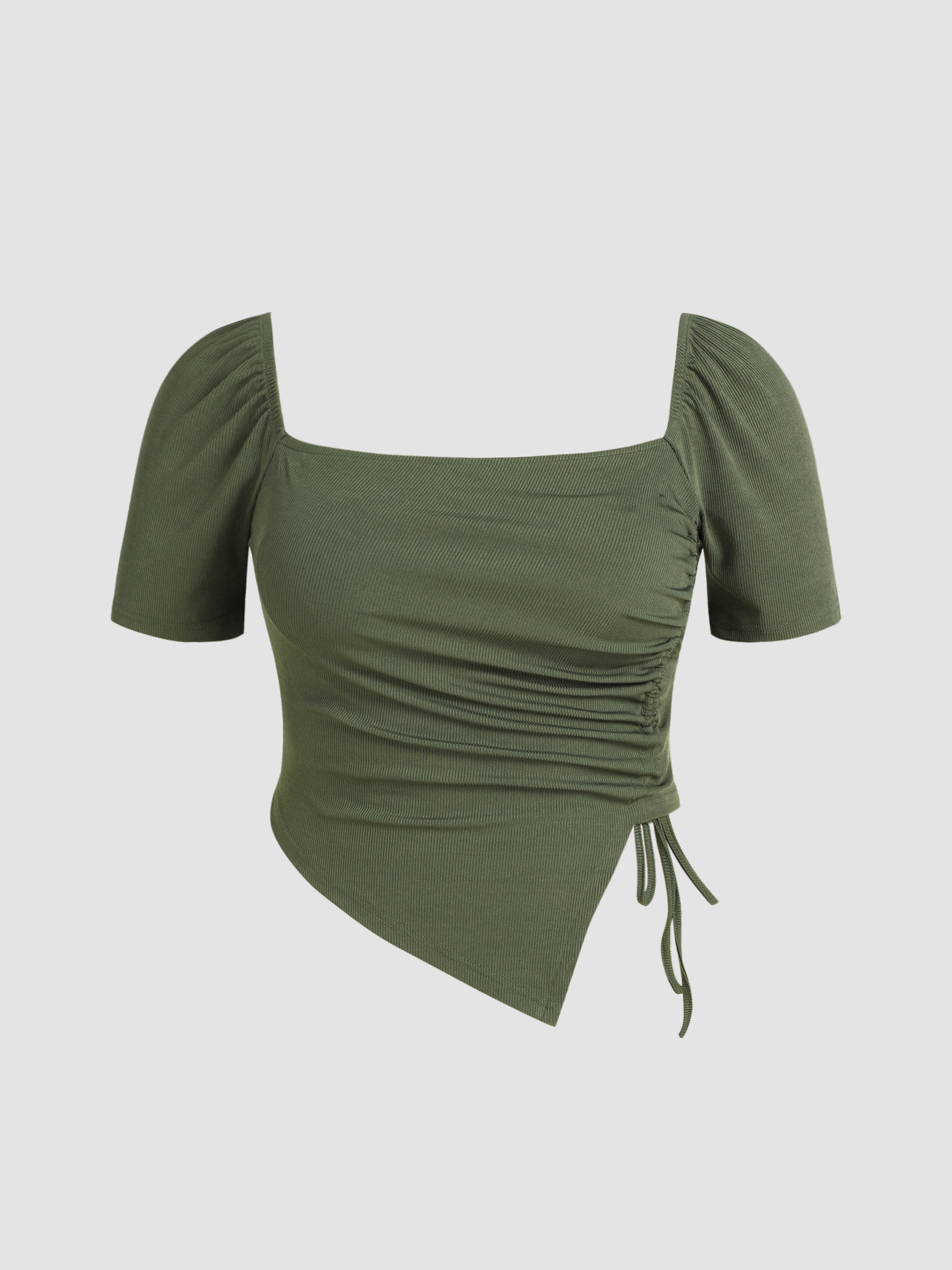 Jersey Asymmetrical Hem Drawstring Short Sleeve Tee Curve & Plus For Daily Casual Coffee Shop