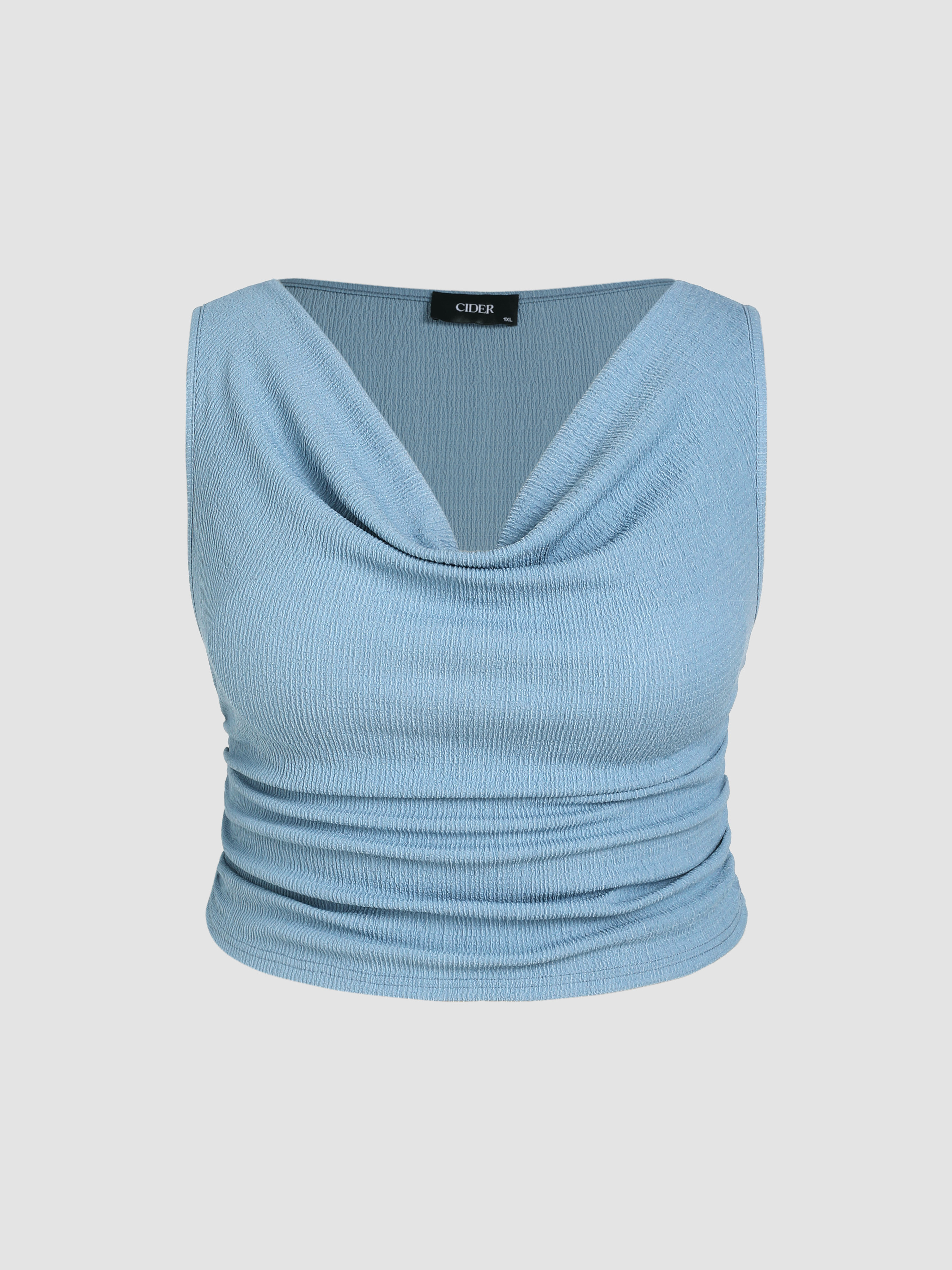 Woven Cowl Neck Ruched Tank Top Curve & Plus For Daily Casual