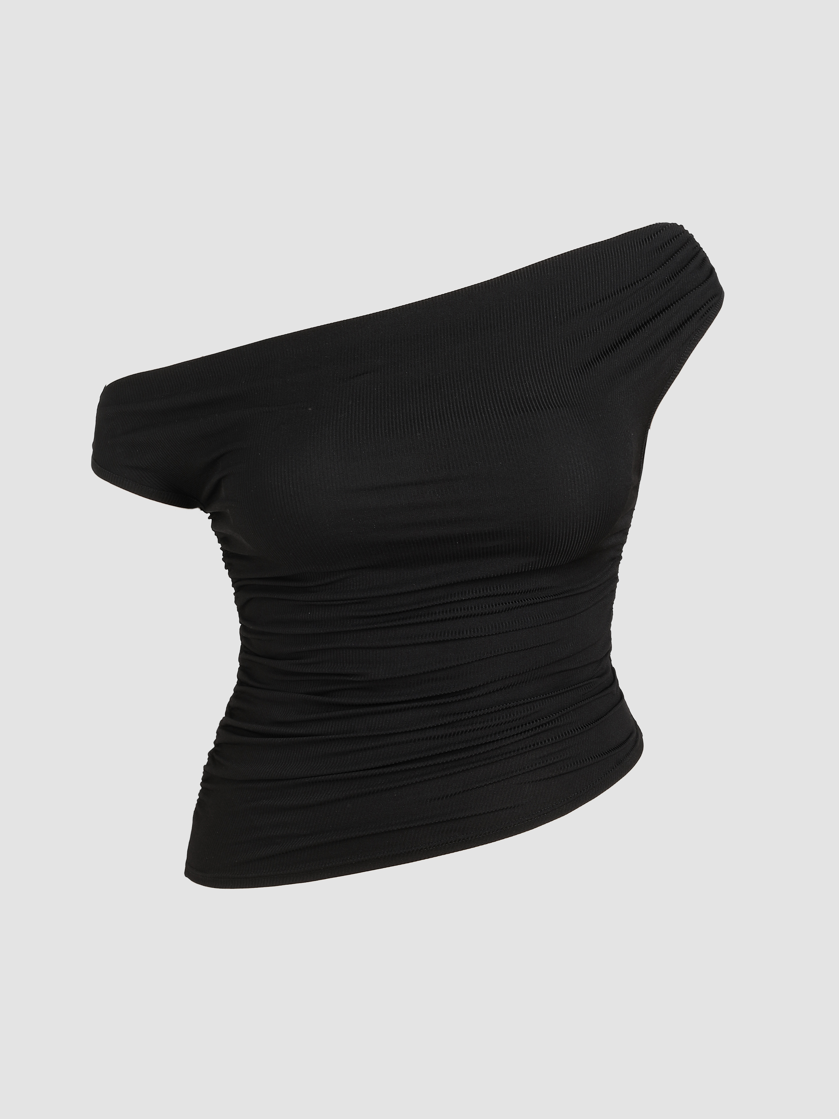 Curve & Plus Asymmetrical Neck Ruched Crop Top - Cider