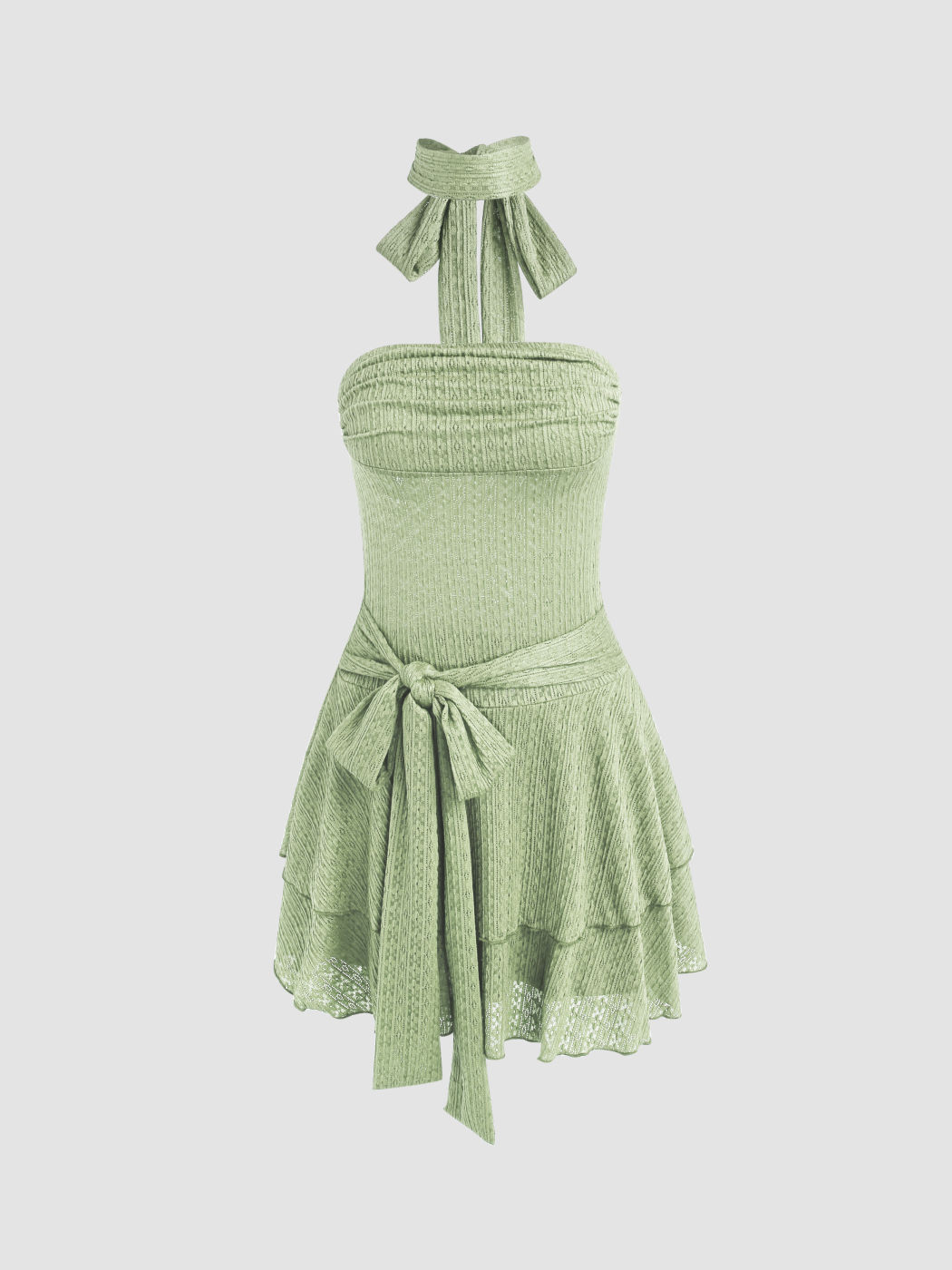 Knit Ruffle Hem Ruched Layered Mini Dress For Vacation