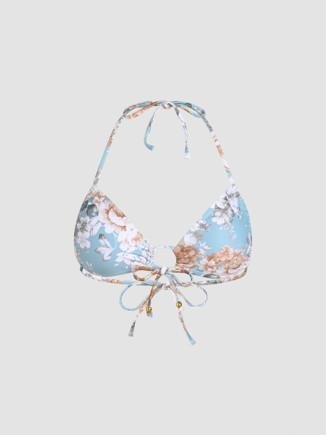 Halter O Ring Floral Tie Back Bikini Top For Vacation Swimming Pool Beach