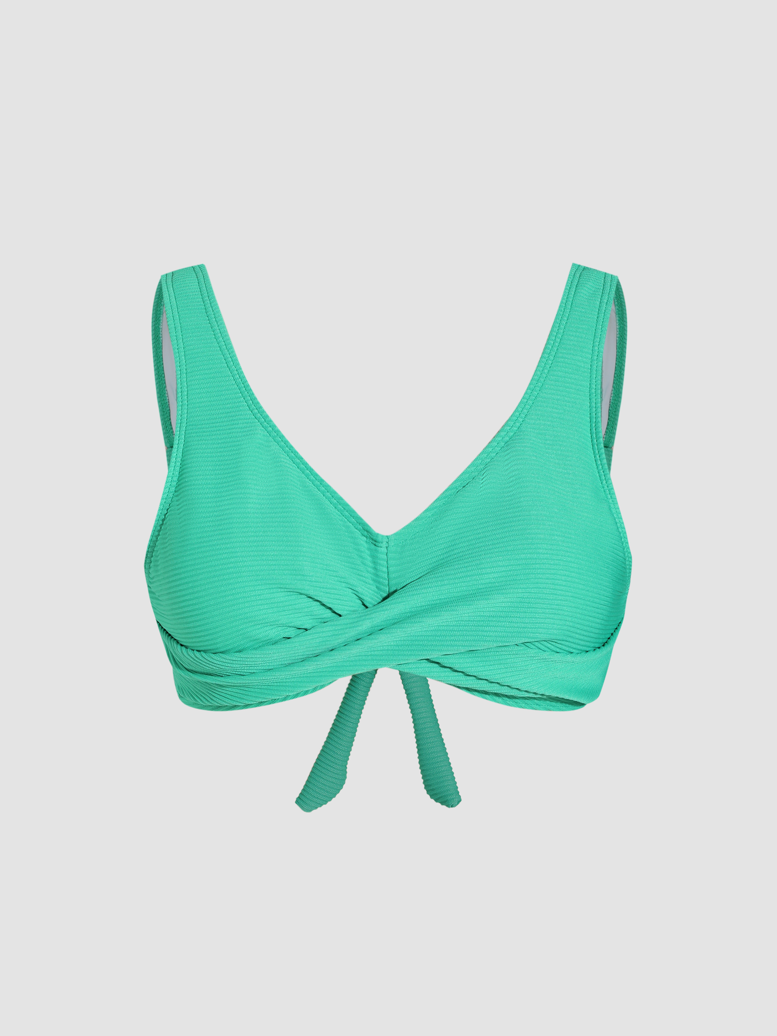 Knit Fabric V-neck Cross Tie Back Bikini Top For Vacation Swimming Pool ...
