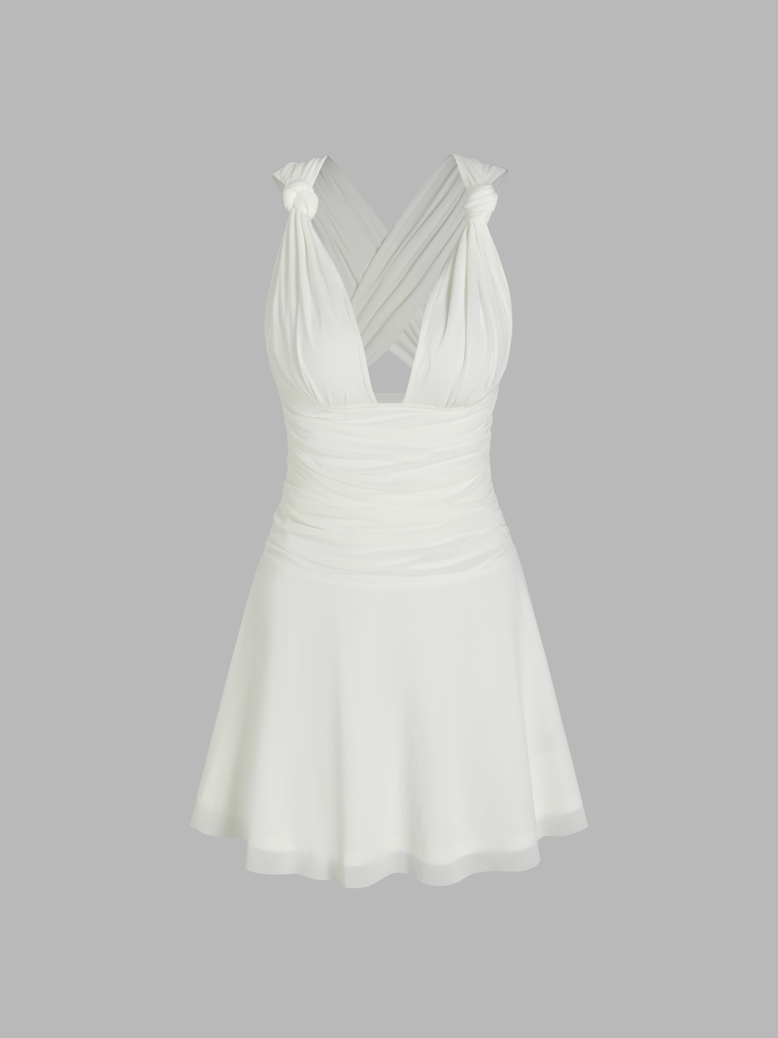 Knit Fabric V-neck Criss Cross Mini Dress For Vacation Holiday