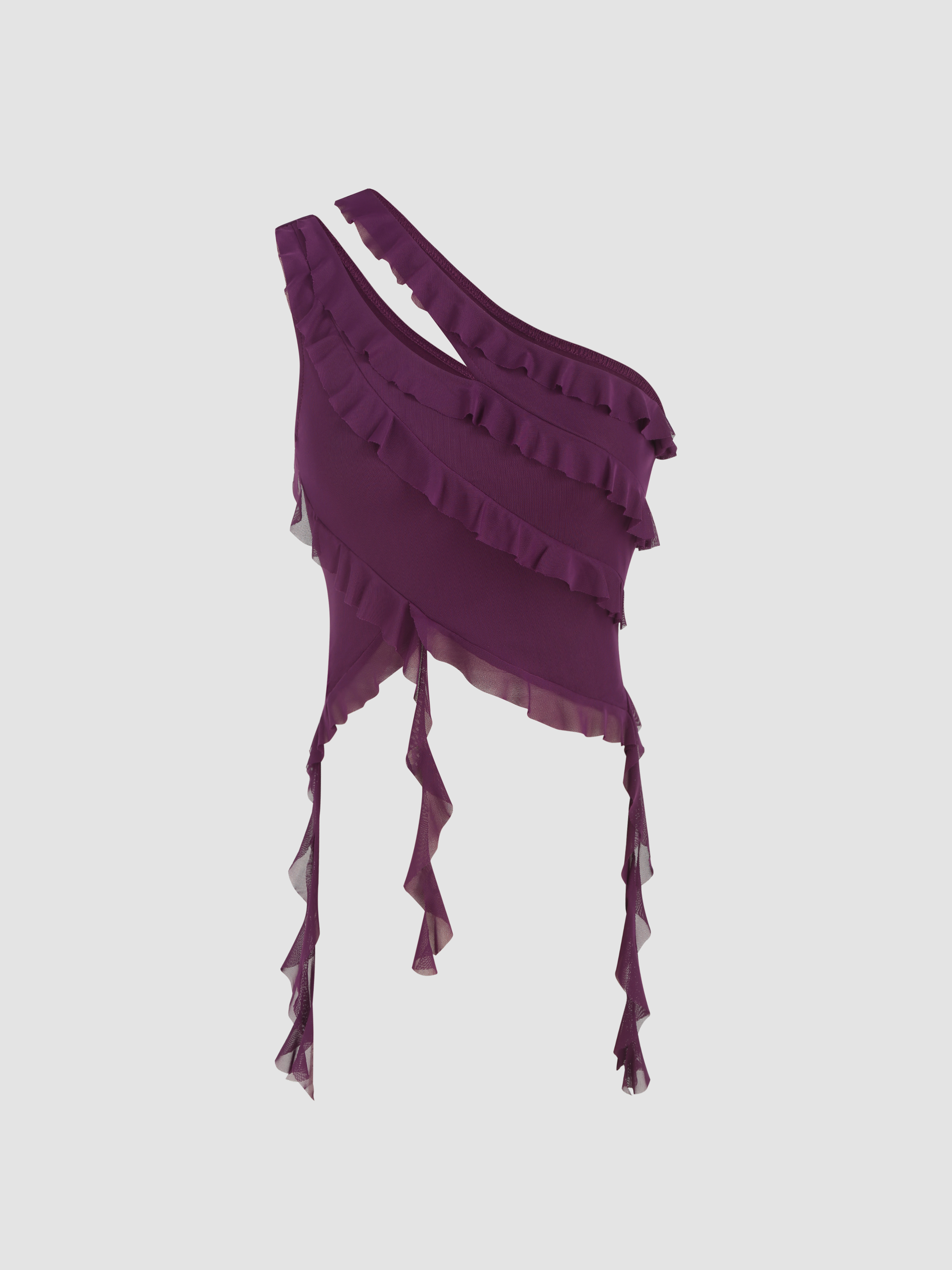 Mesh Mesh Asymmetrical Neck Cut Out Crop Top For Date Party/Clubbing