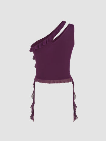 Mesh Mesh Asymmetrical Neck Cut Out Crop Top For Date Party/Clubbing