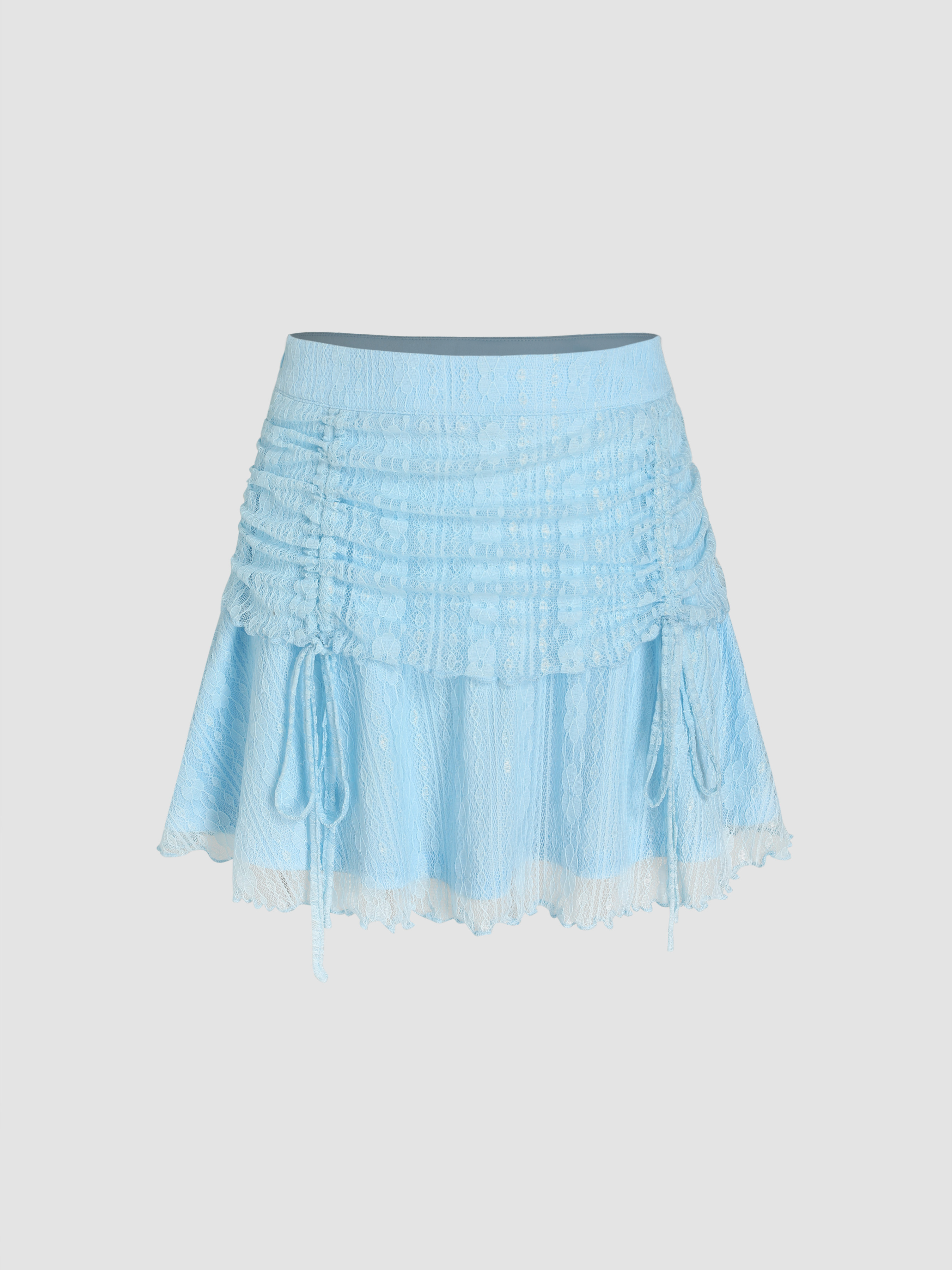 Lace Ruched Mini Skirt - Cider