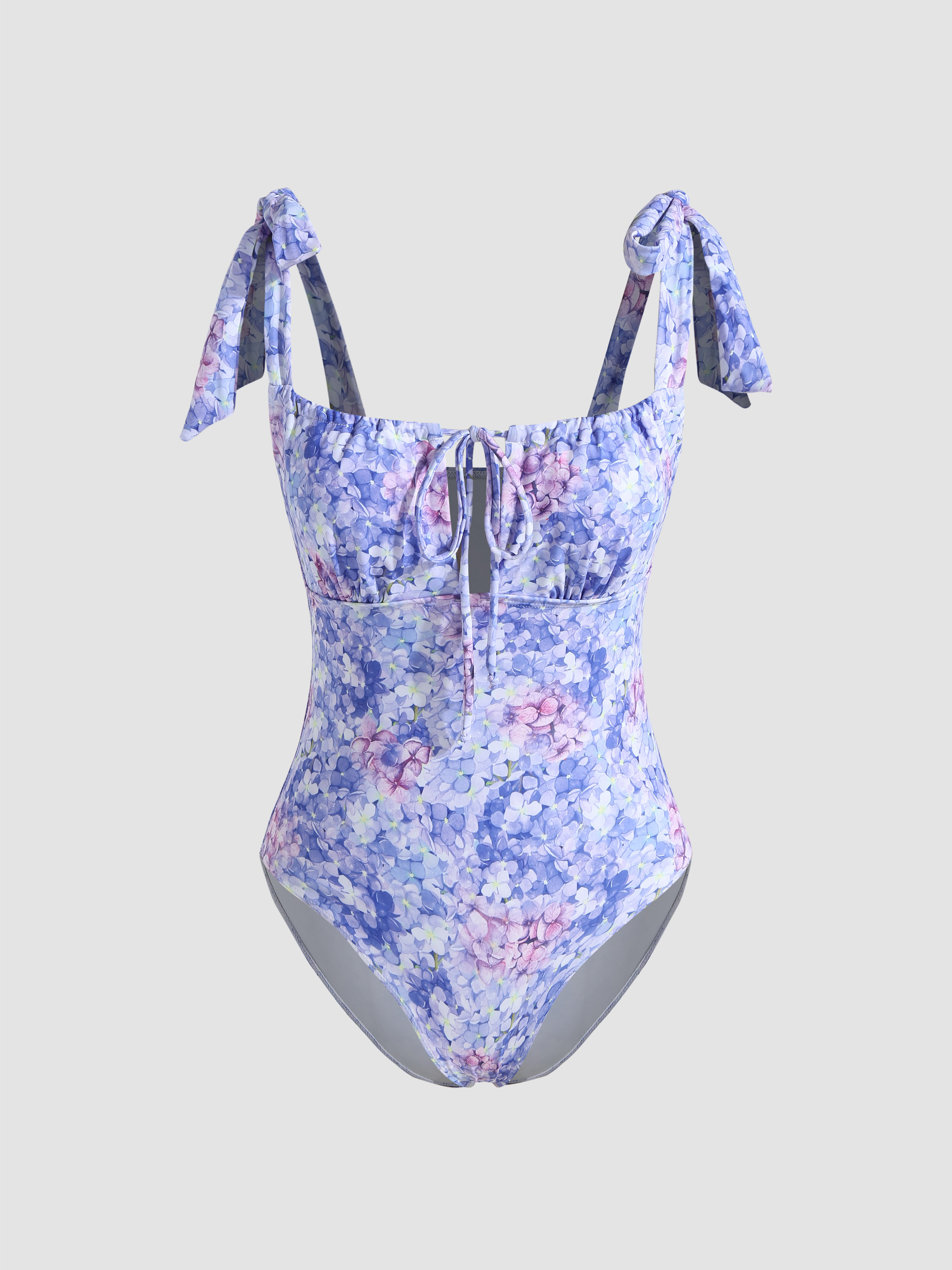U Neckline Floral Drawstring Cut Out One Piece Swimsuit Cider