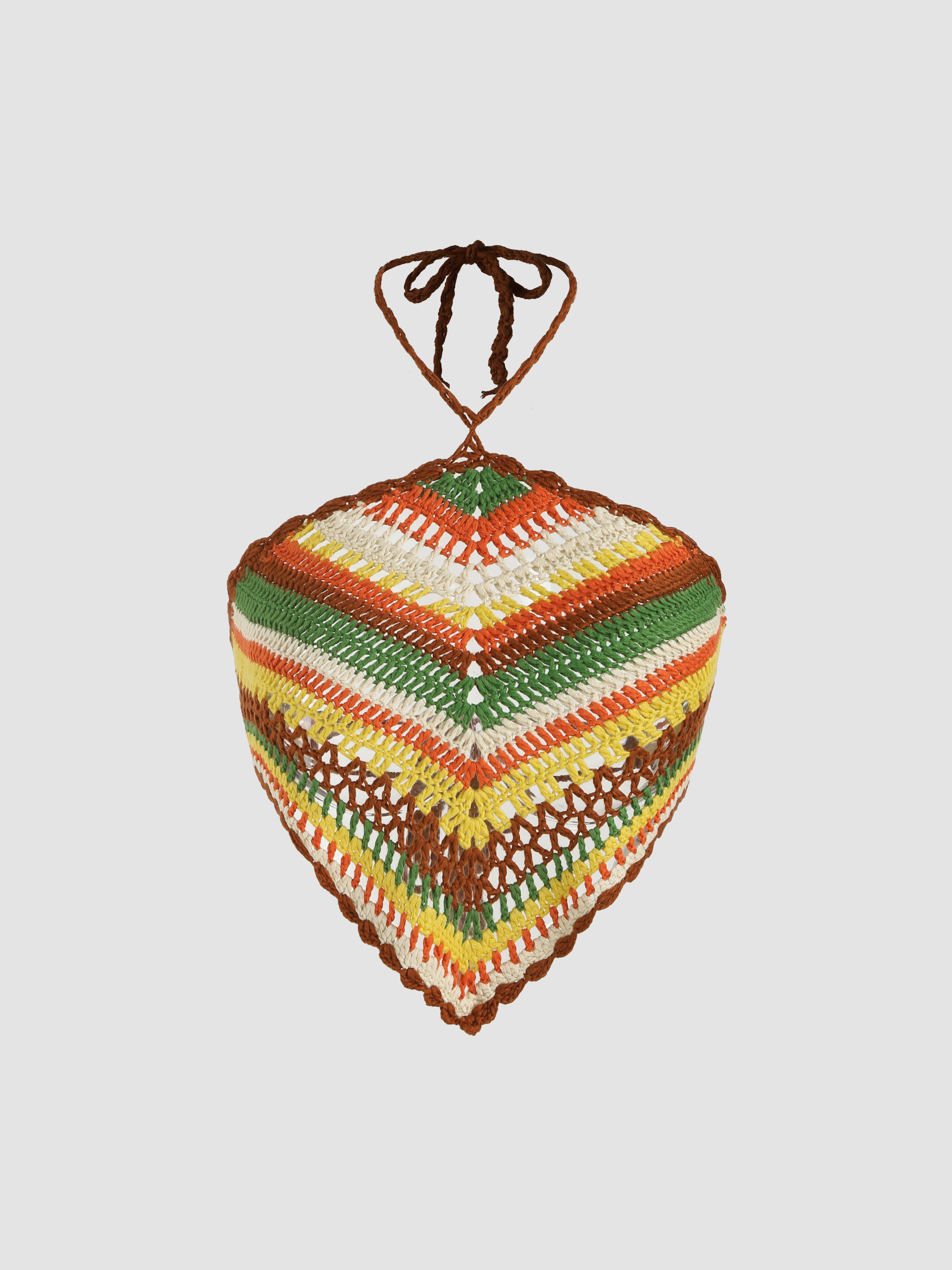 Crochet Knit Halter Striped Hollow Out Crop Top Cider