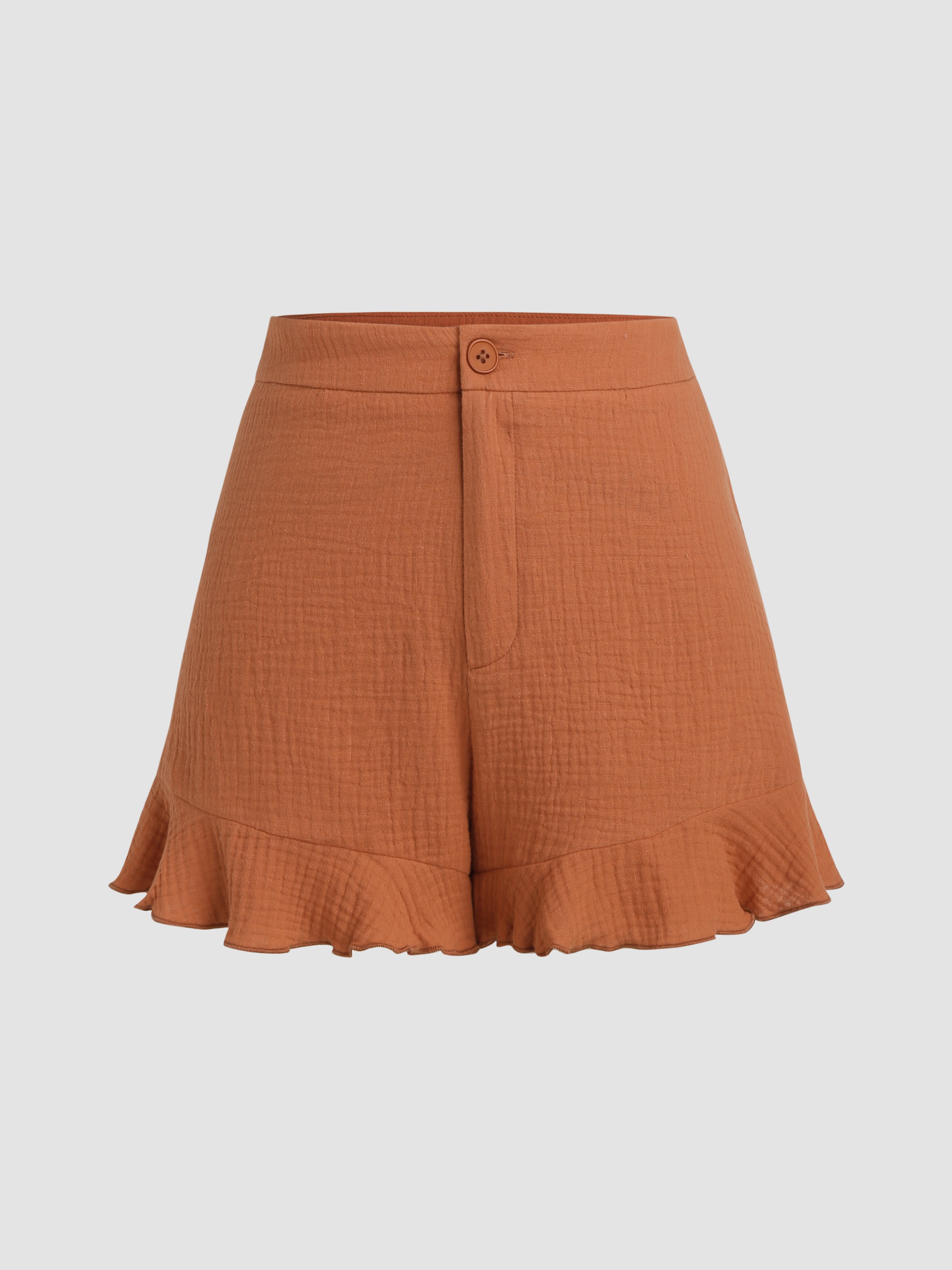 Woven High Waist Lettuce Trim Wide Leg Shorts For Vacation