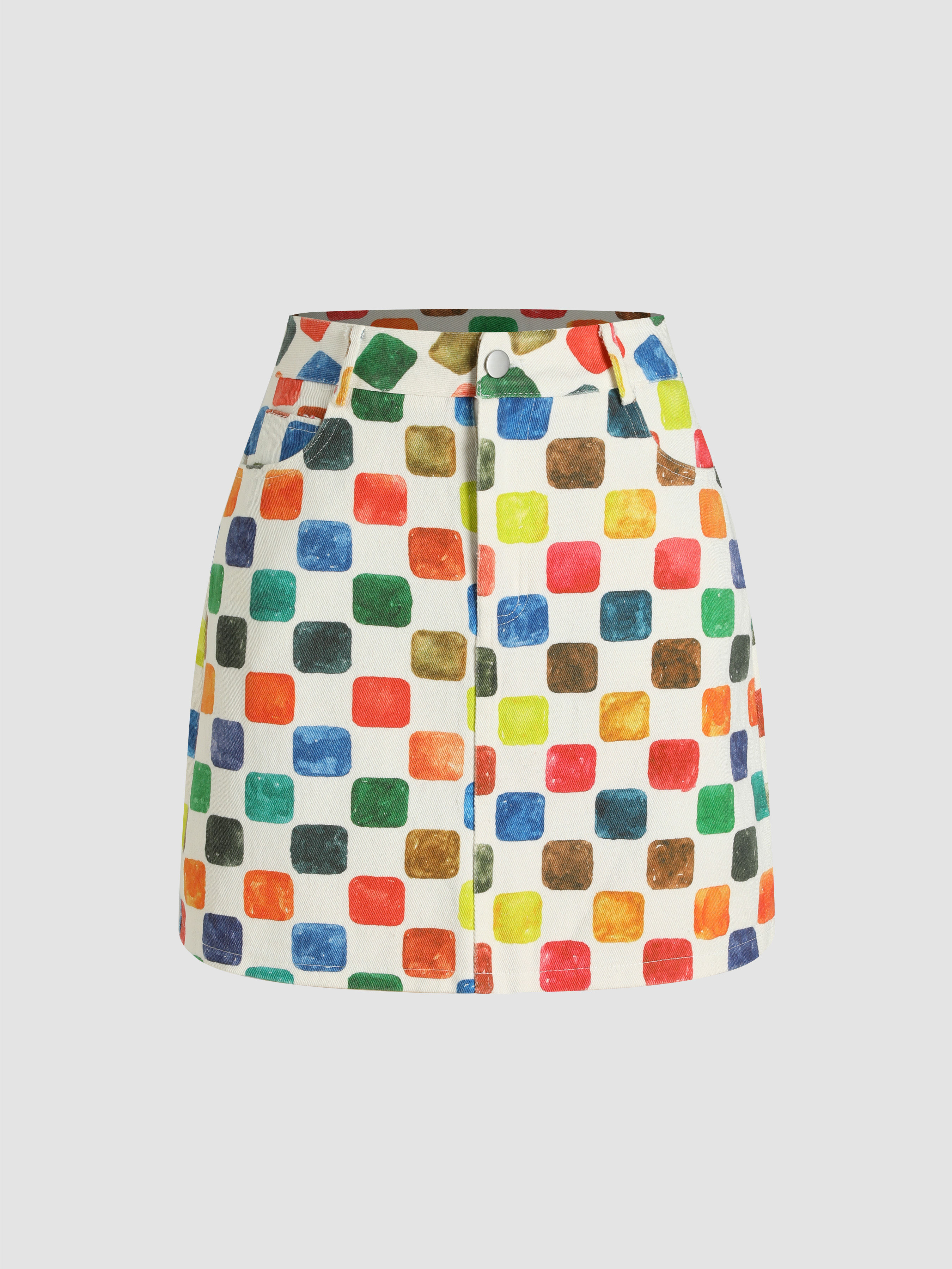 Denim Denim Colorblock Pocket Mini Skirt For Vacation