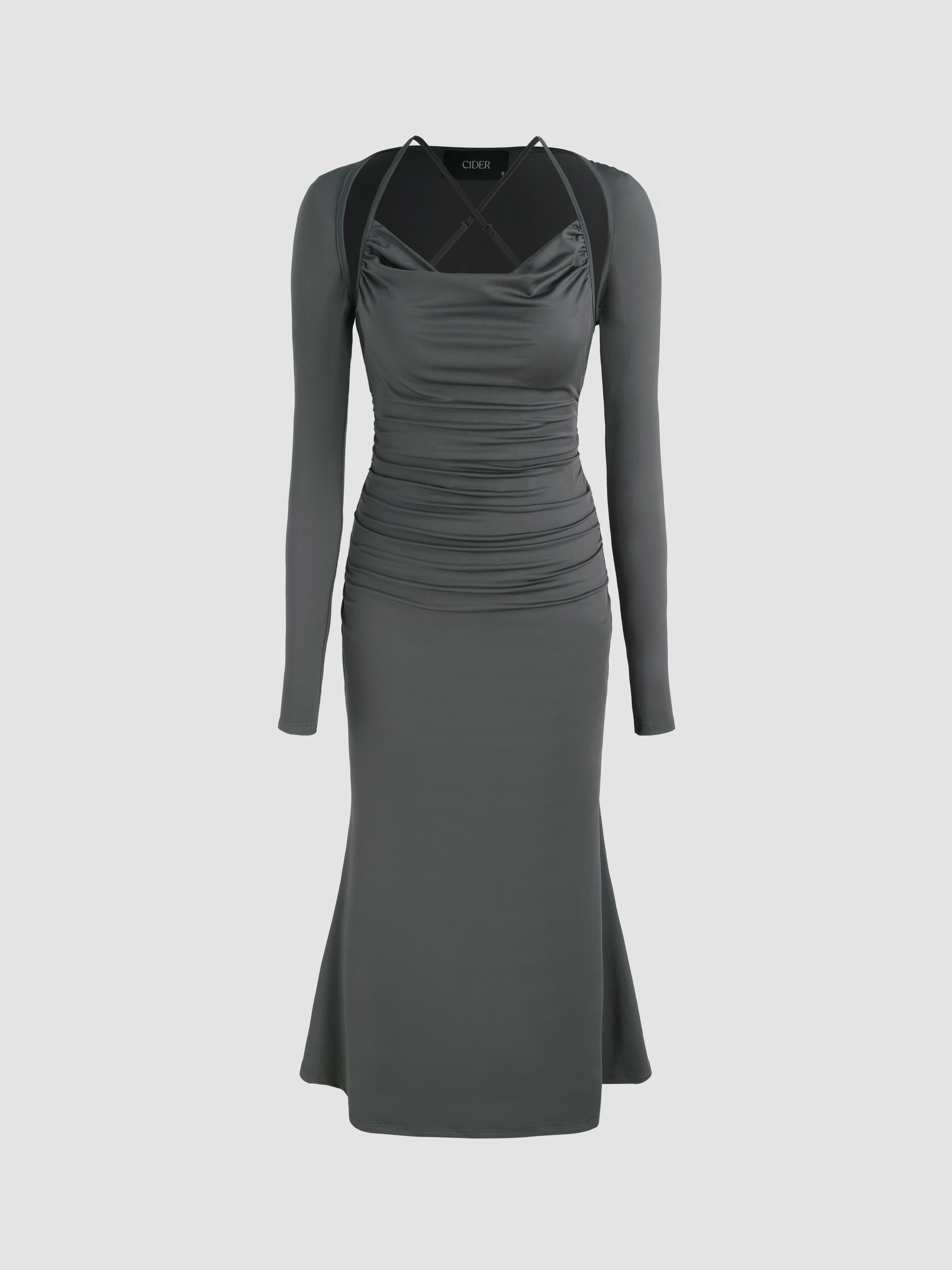 Knit Fabric Criss Cross Ruched Mermaid Midi Dress For Date