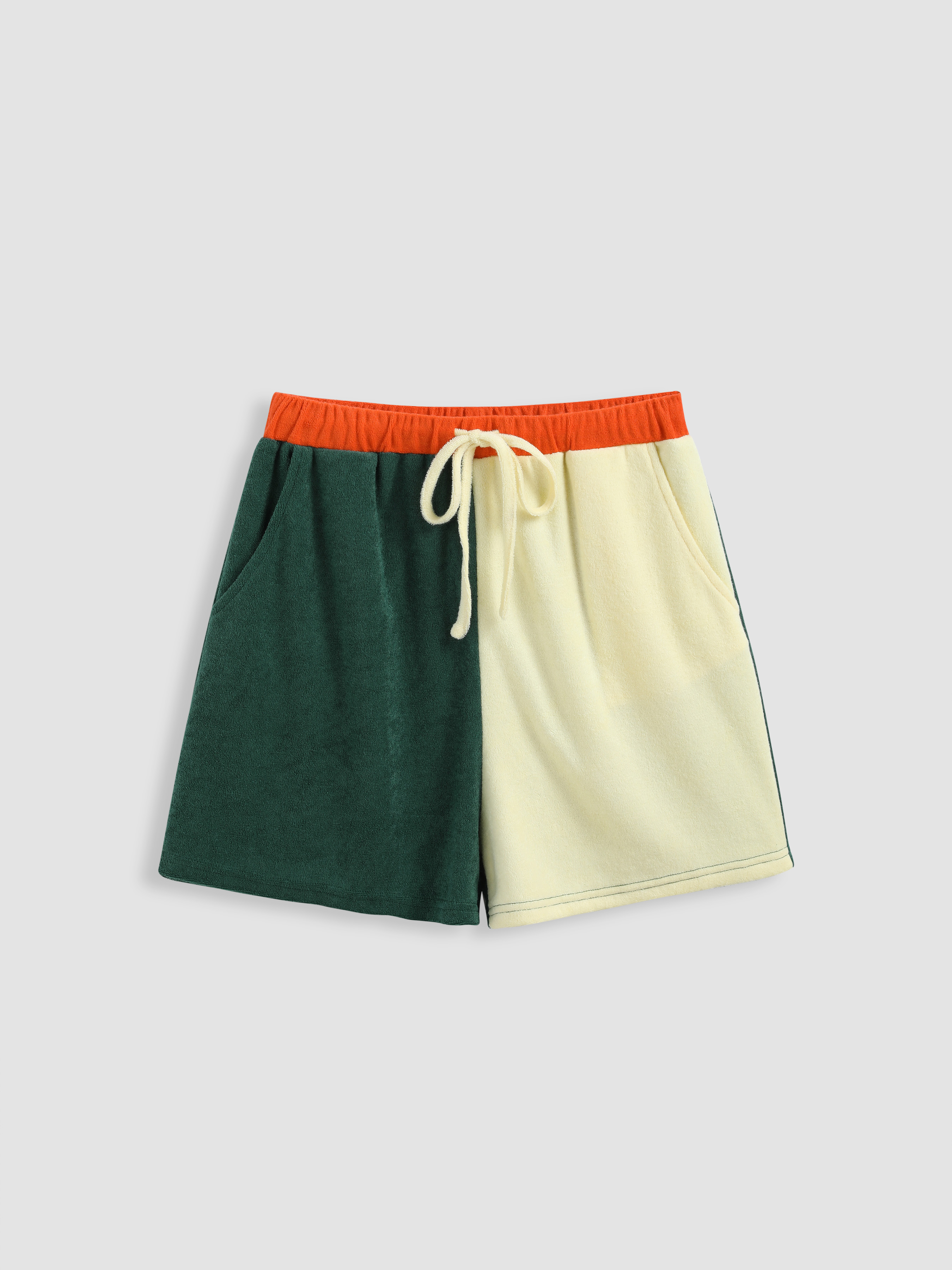 Terry Patchwork Knotted Wide Leg Shorts For Daily Casual Home