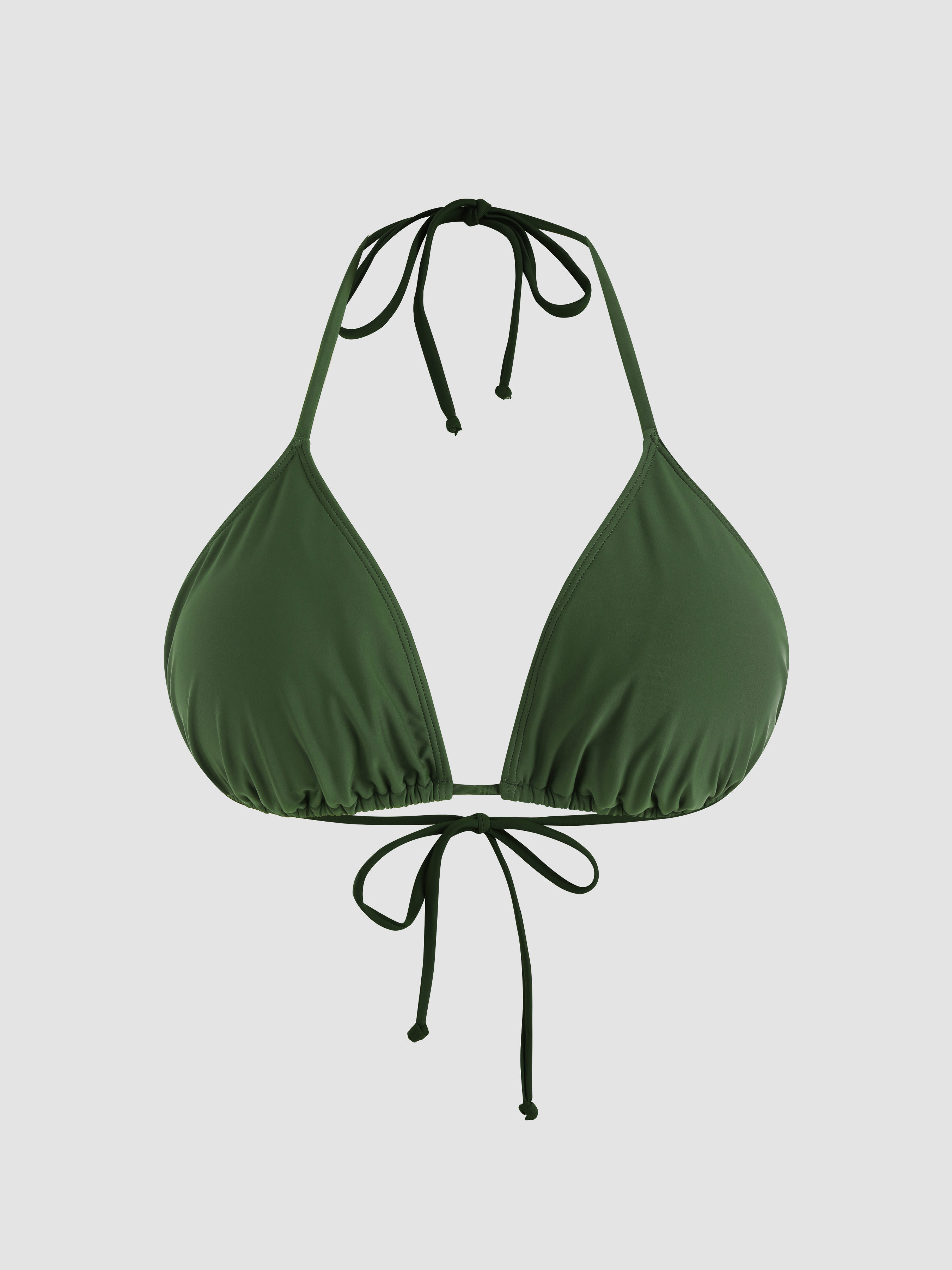 Curve & Plus Halter Tie Back Ruched Triangle Bikini Top For Vacation ...