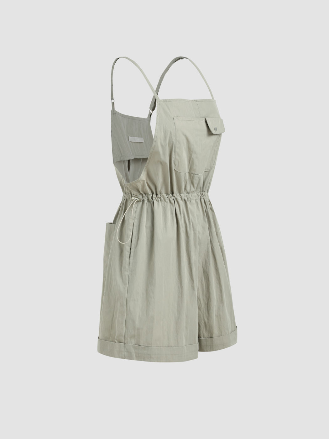 Drawstring Pocket Square Neck Romper For Daily Casual