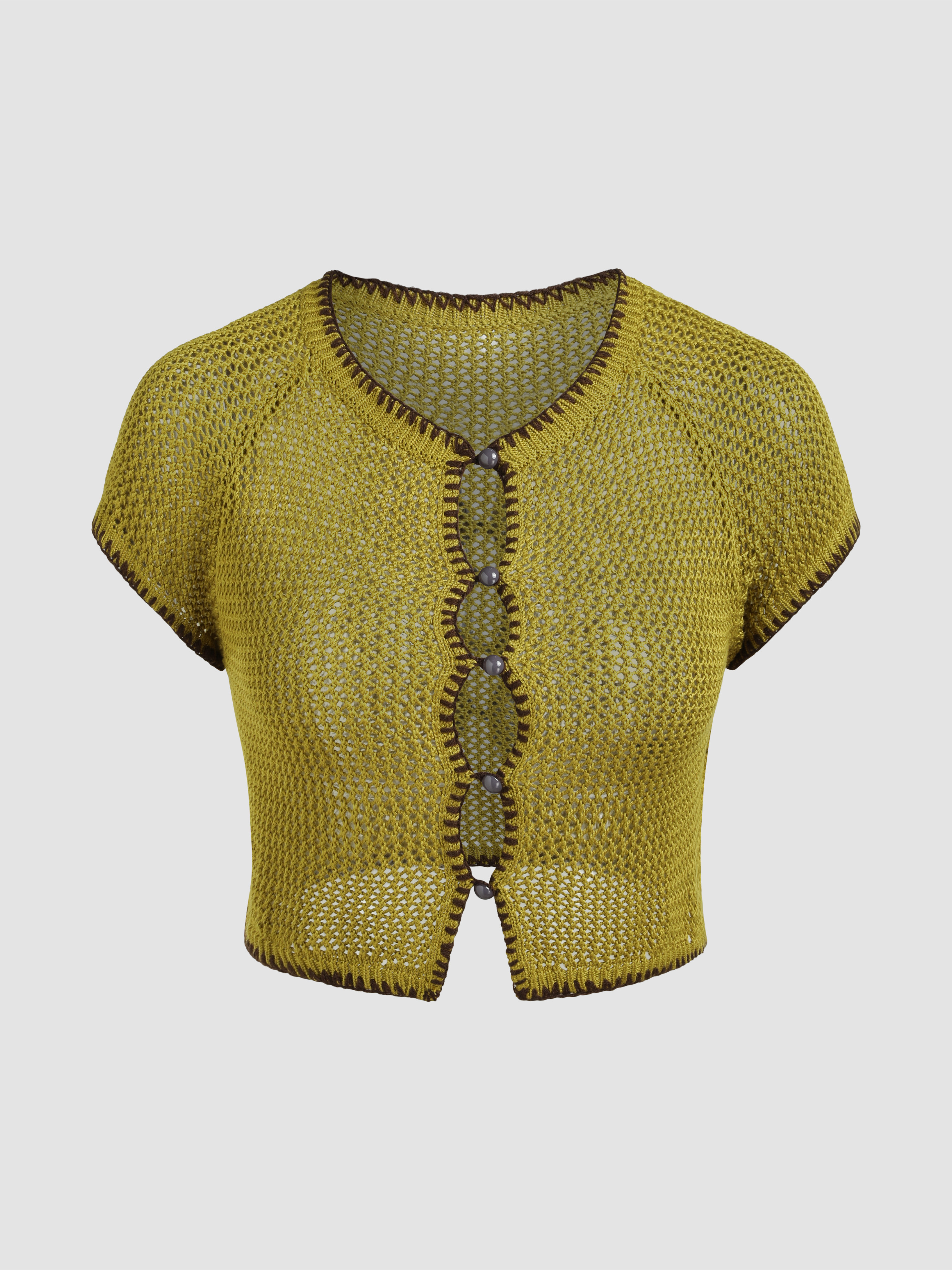 Jersey Round Neckline Contrasting Binding Knitted Short Sleeve Crop Top ...