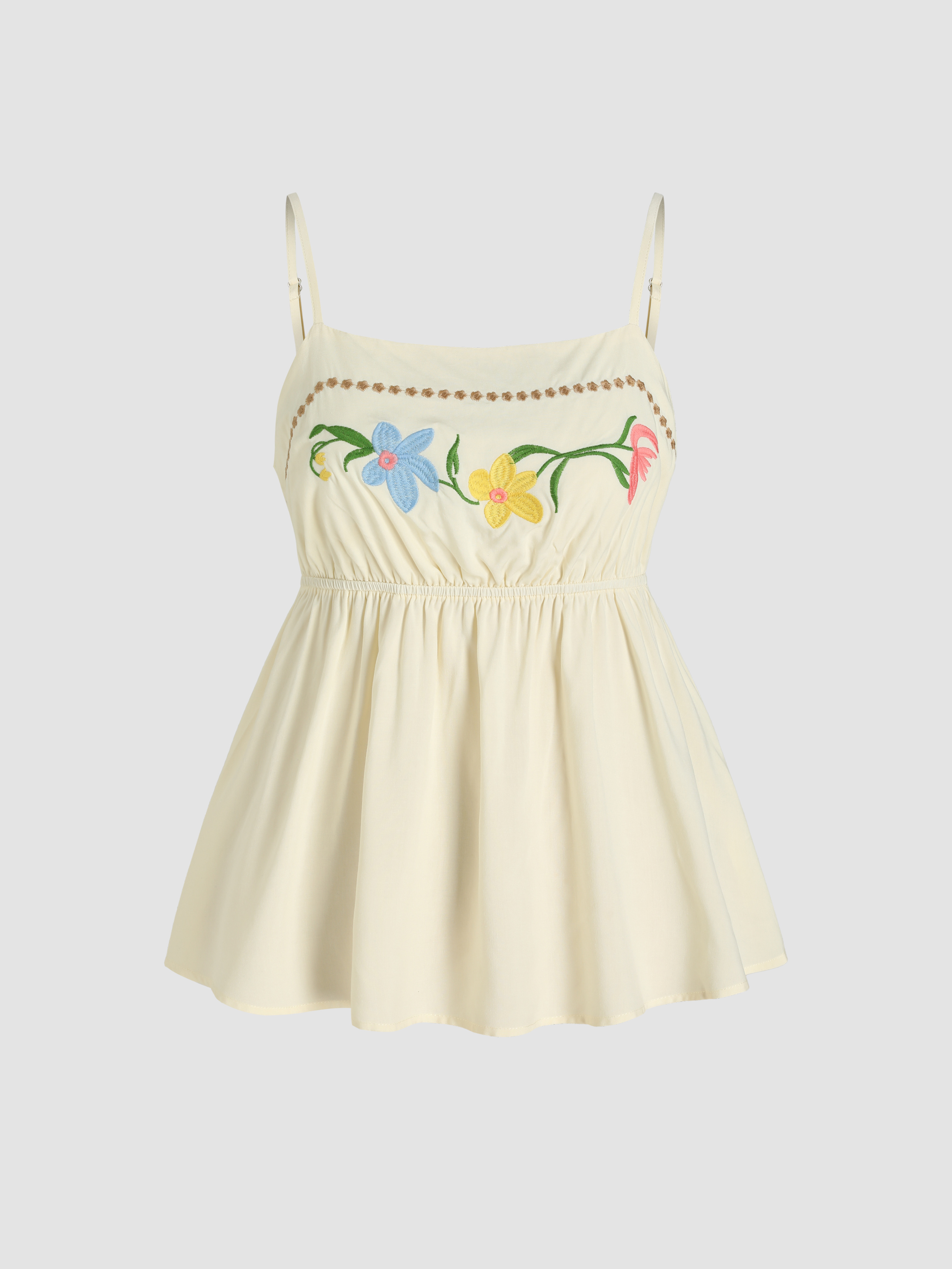Woven Floral Embroidery Ruched Crop Top For Vacation