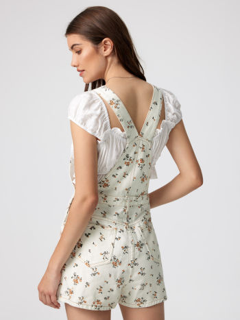 Denim Denim Floral Buckle Pocket Romper For Vacation Daily Casual