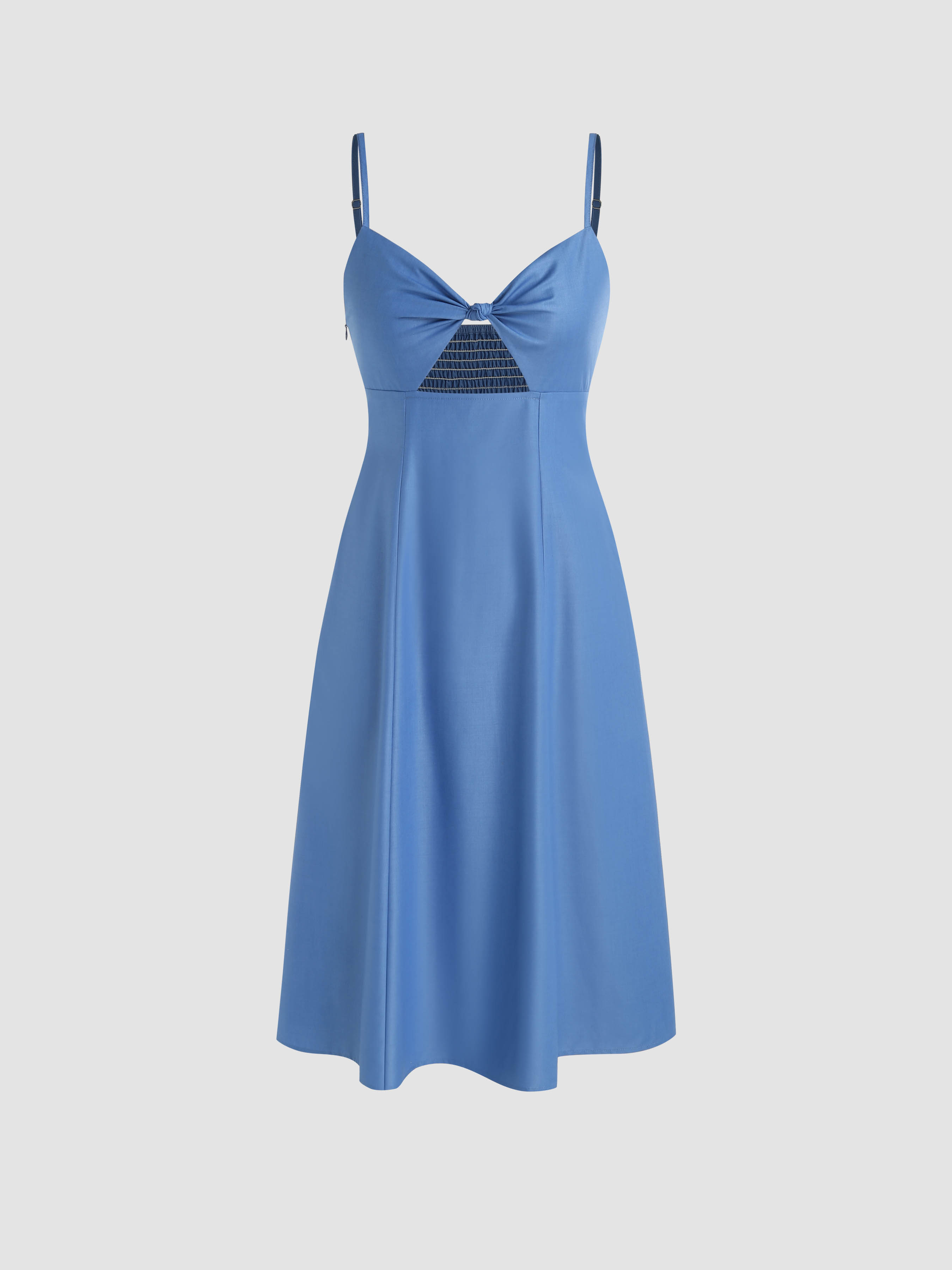 Cut Out Twist Shirred Back Midi Dress For Daily Casual Vacation