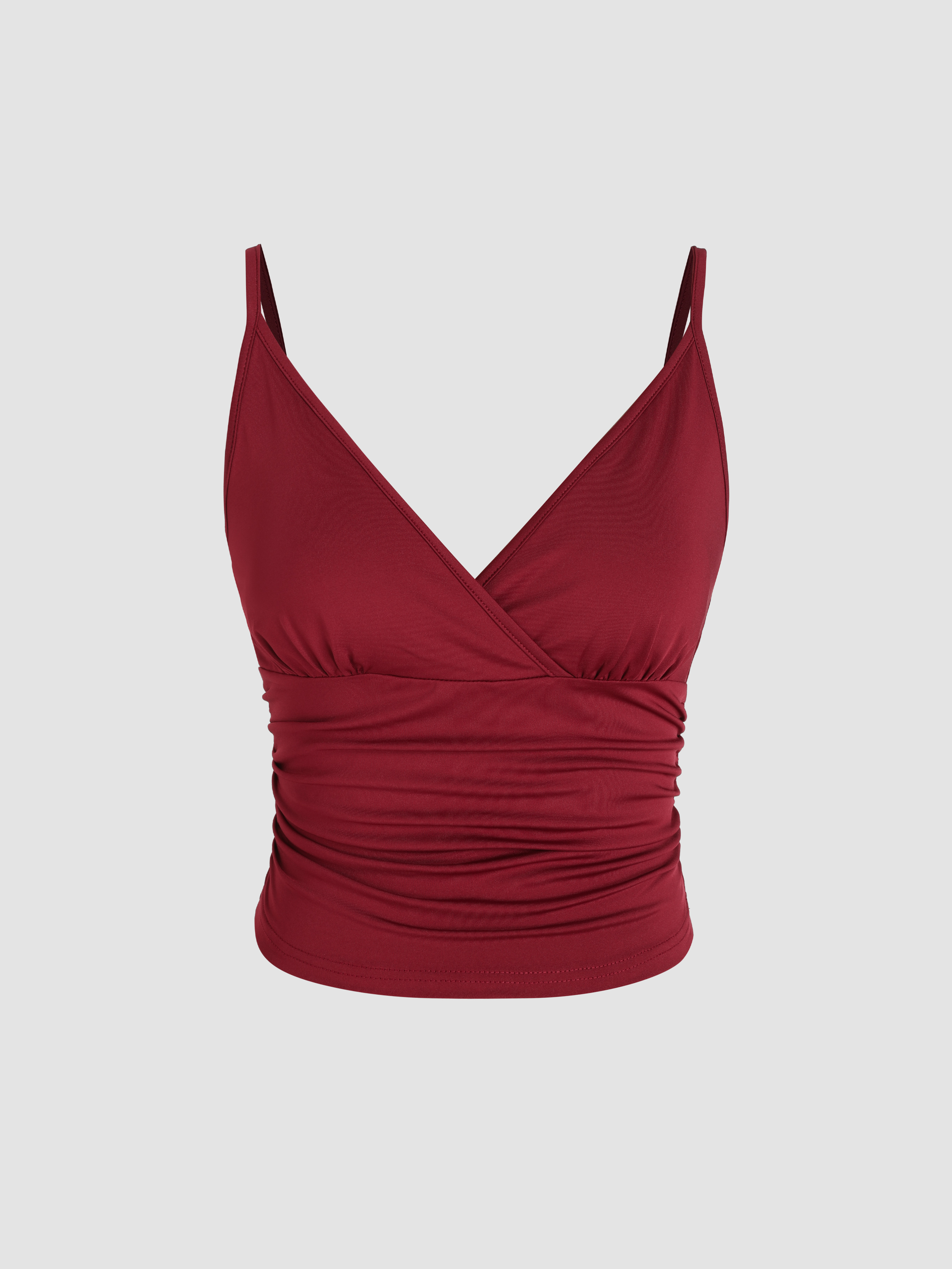 V-neck Ruched Crop Top For Daily Casual Date