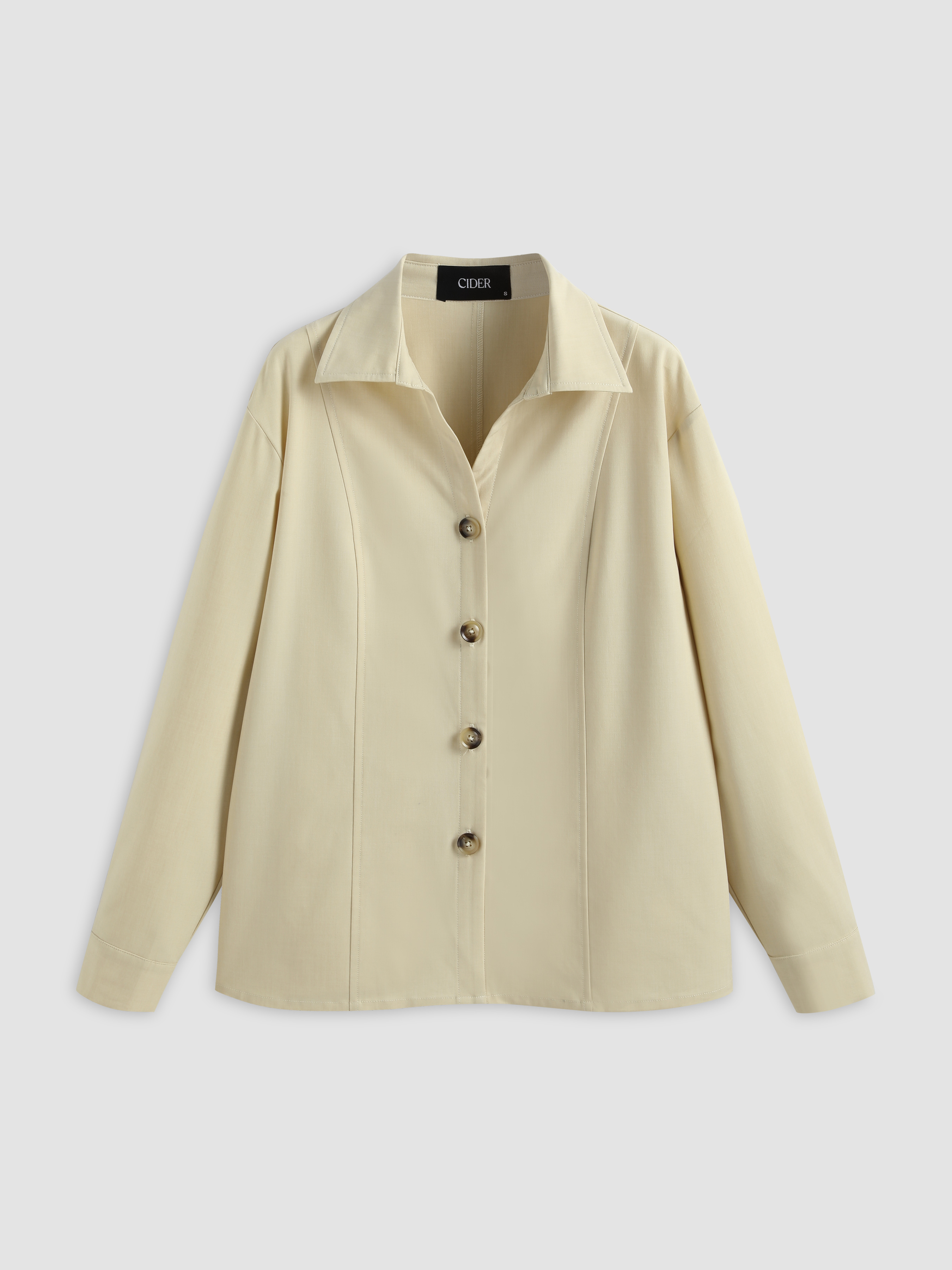 Solid Collar Button Long Sleeve Top - Cider