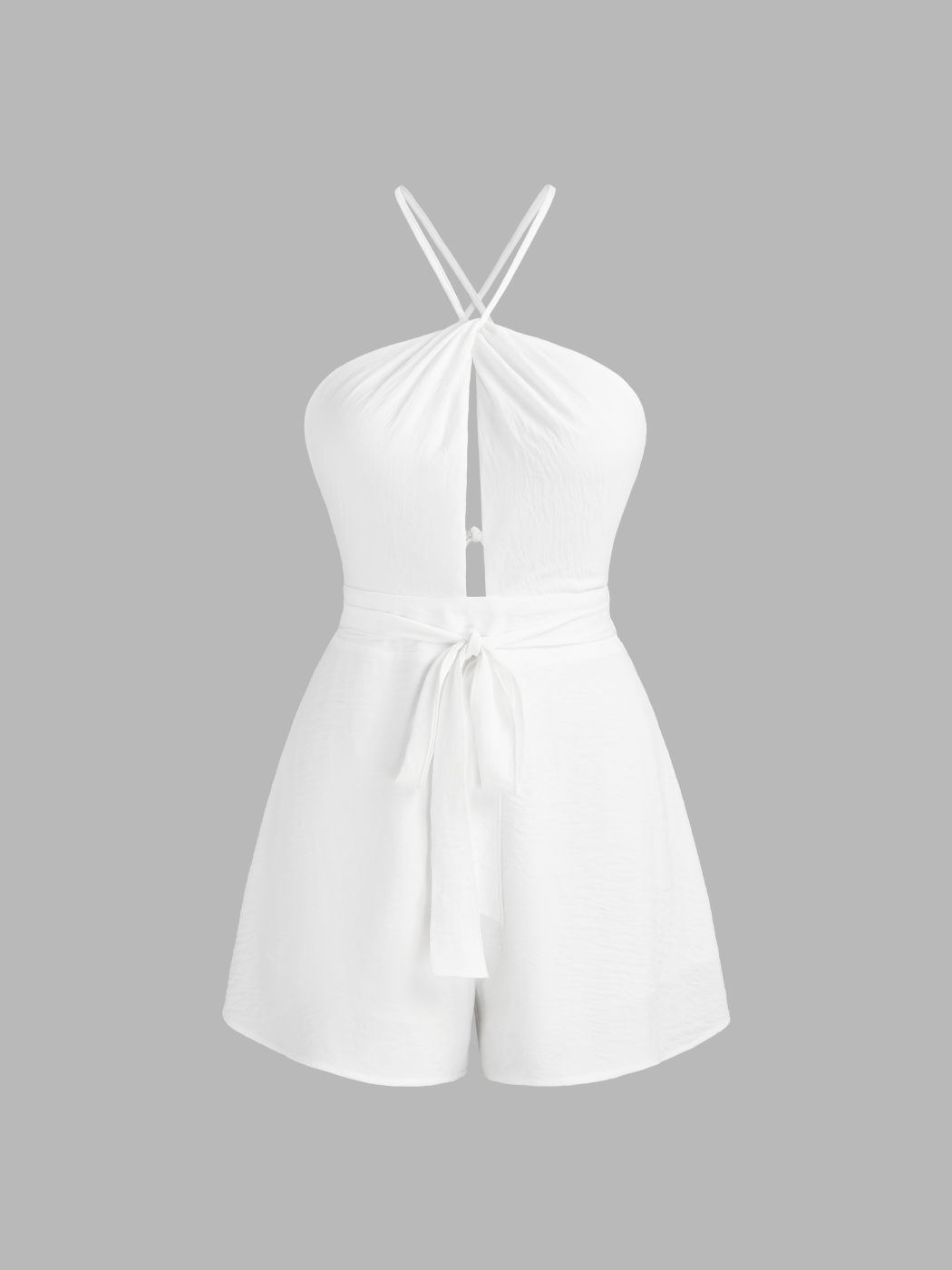 Woven Halter Backless Criss Cross Playsuit For Vacation Holiday