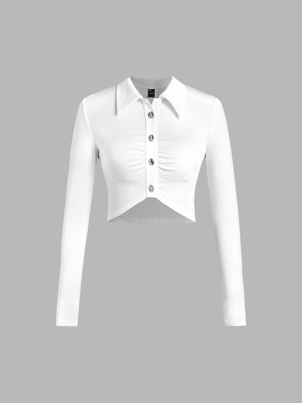 Collar Button Long Sleeve Top For Daily Casual