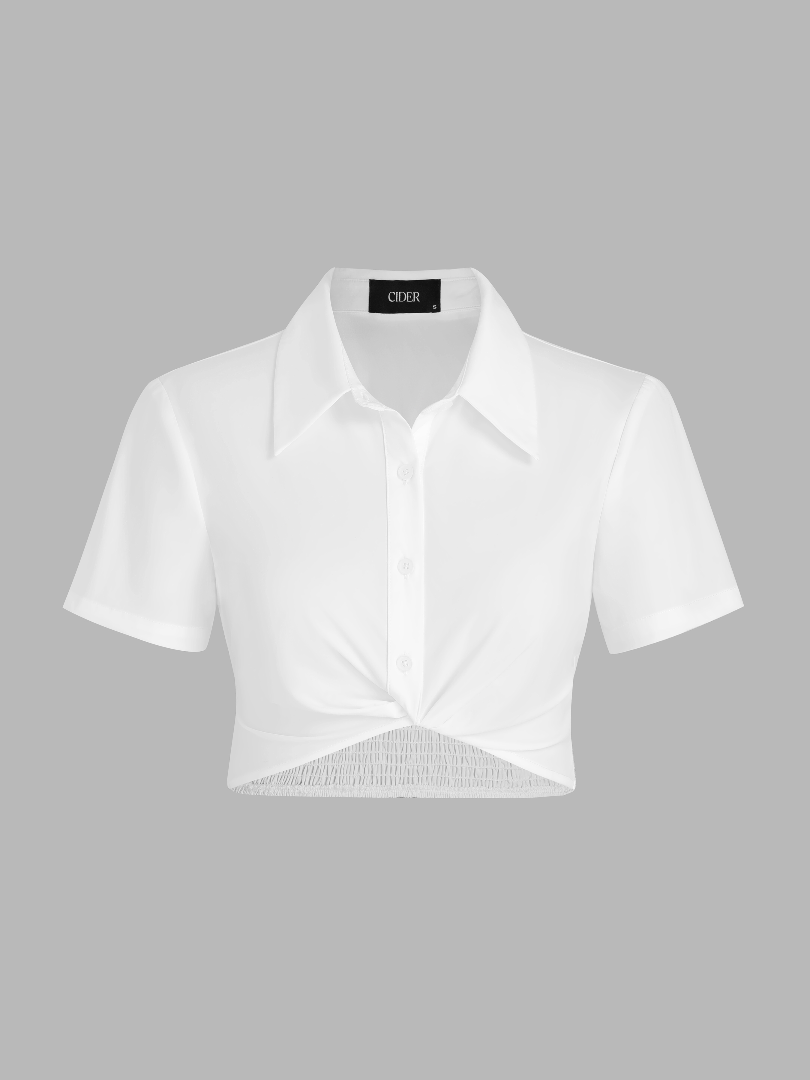 Collar Shirred Button Short Sleeve Blouse - Cider