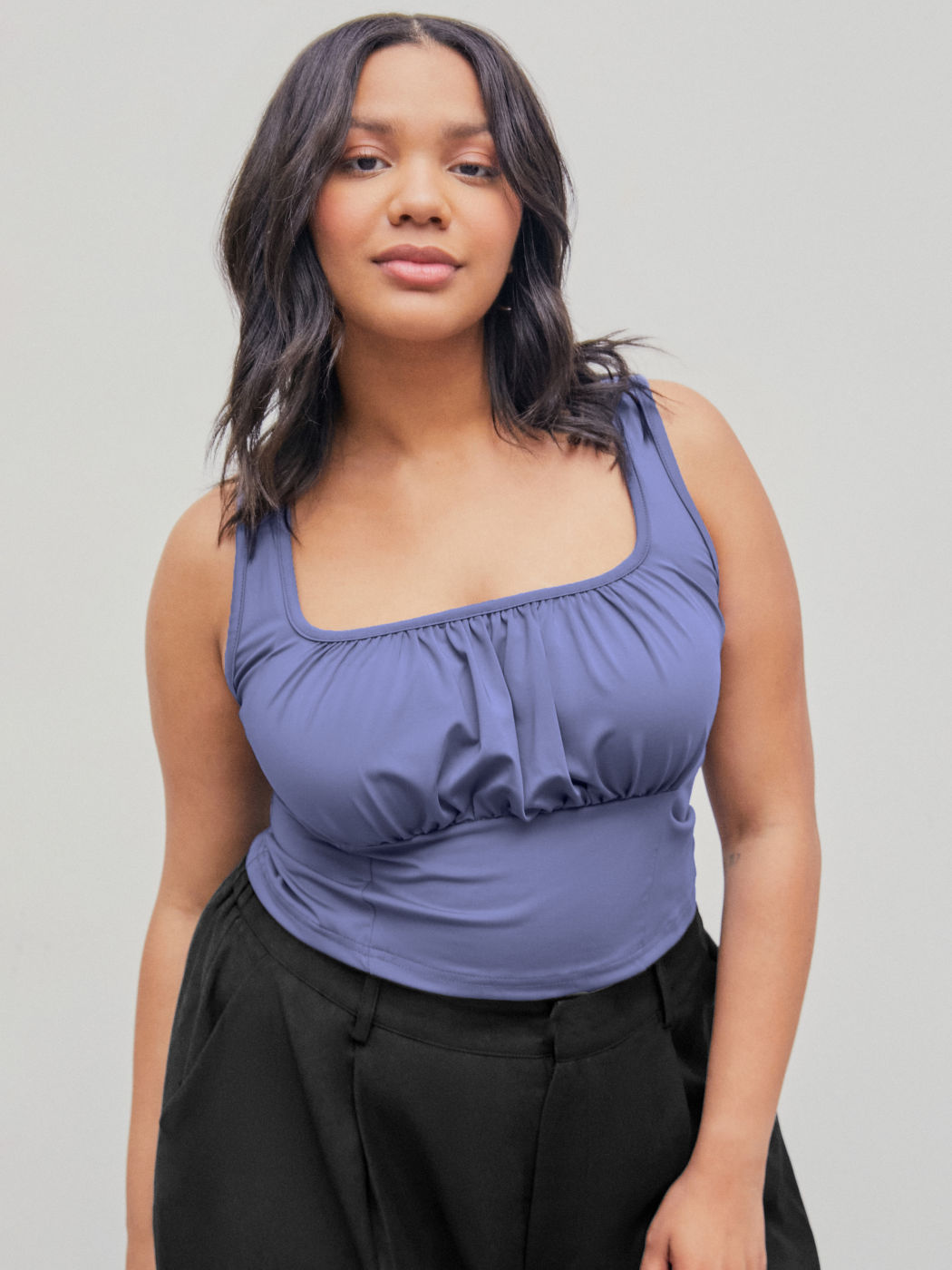 Knit Fabric Ruched Cami Crop Top Curve & Plus For Daily Casual
