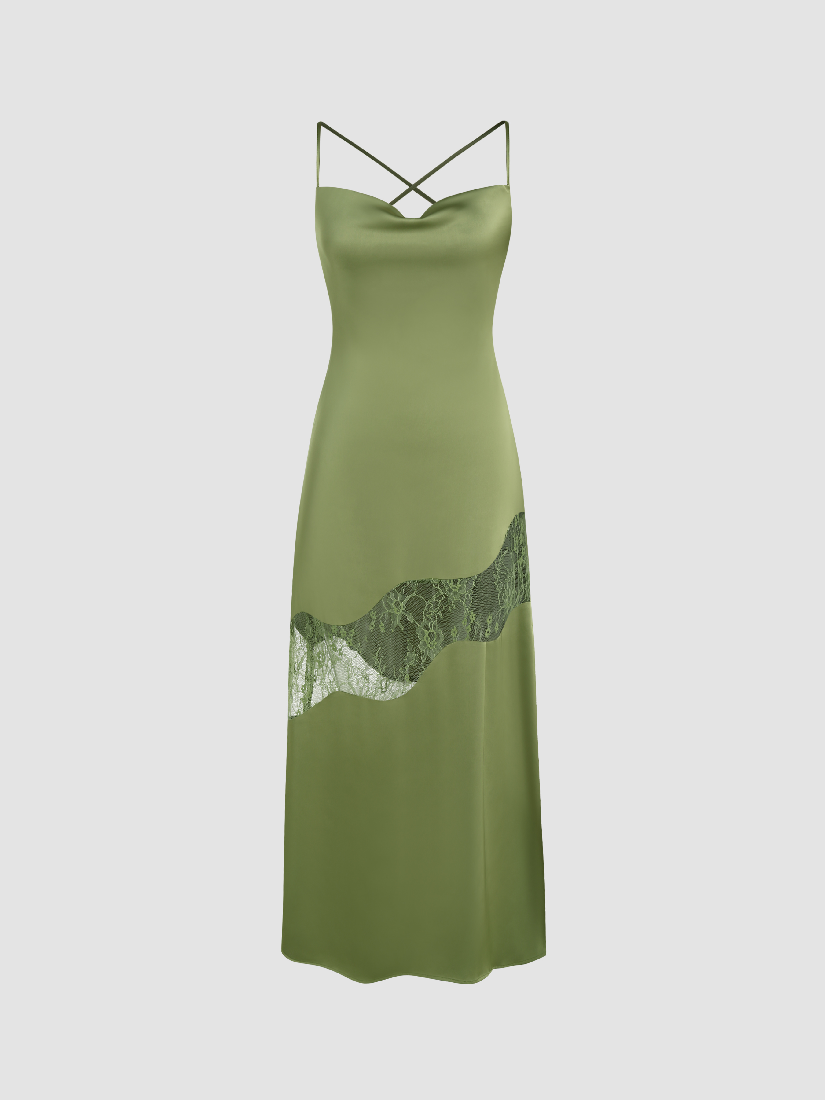 Wedding Guest Dress Satin Split Criss Cross Lace Maxi Dress For Date ...