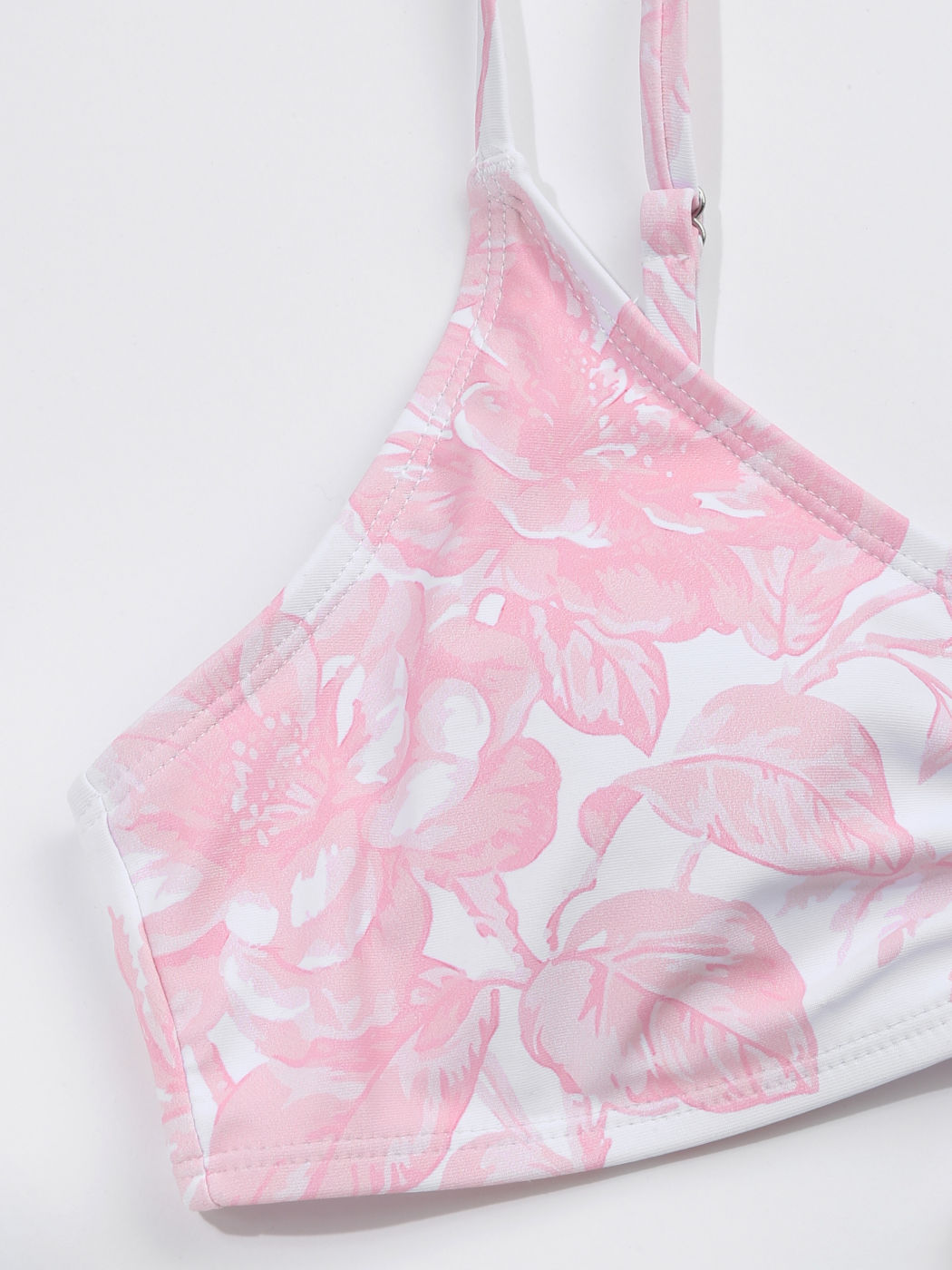 V-neck Floral Drawstring Bikini Top - Cider