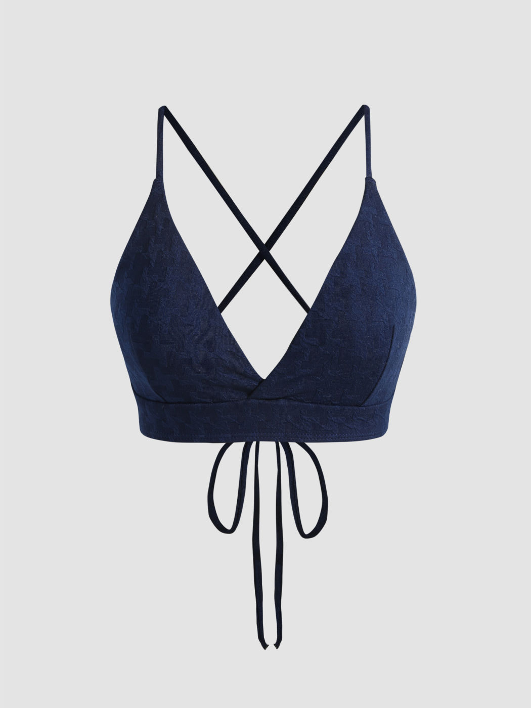Knit Fabric V-neck Criss Cross Knitted Bikini Top For Vacation Swimming ...